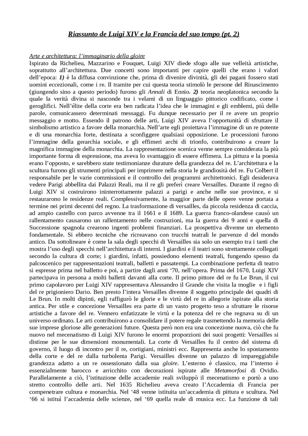 Luigi Xiv E La Francia Del Suo Tempo Pt2 Docsity