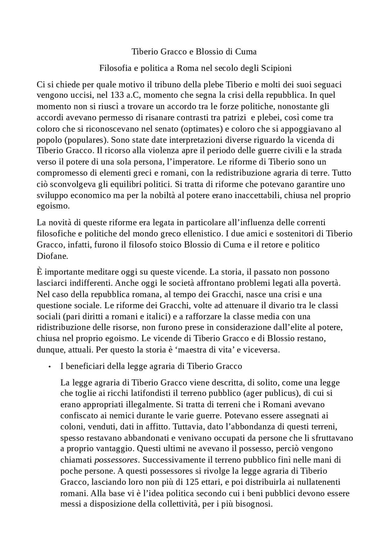 Tiberio Gracco E Blossio Da Cuma Docsity