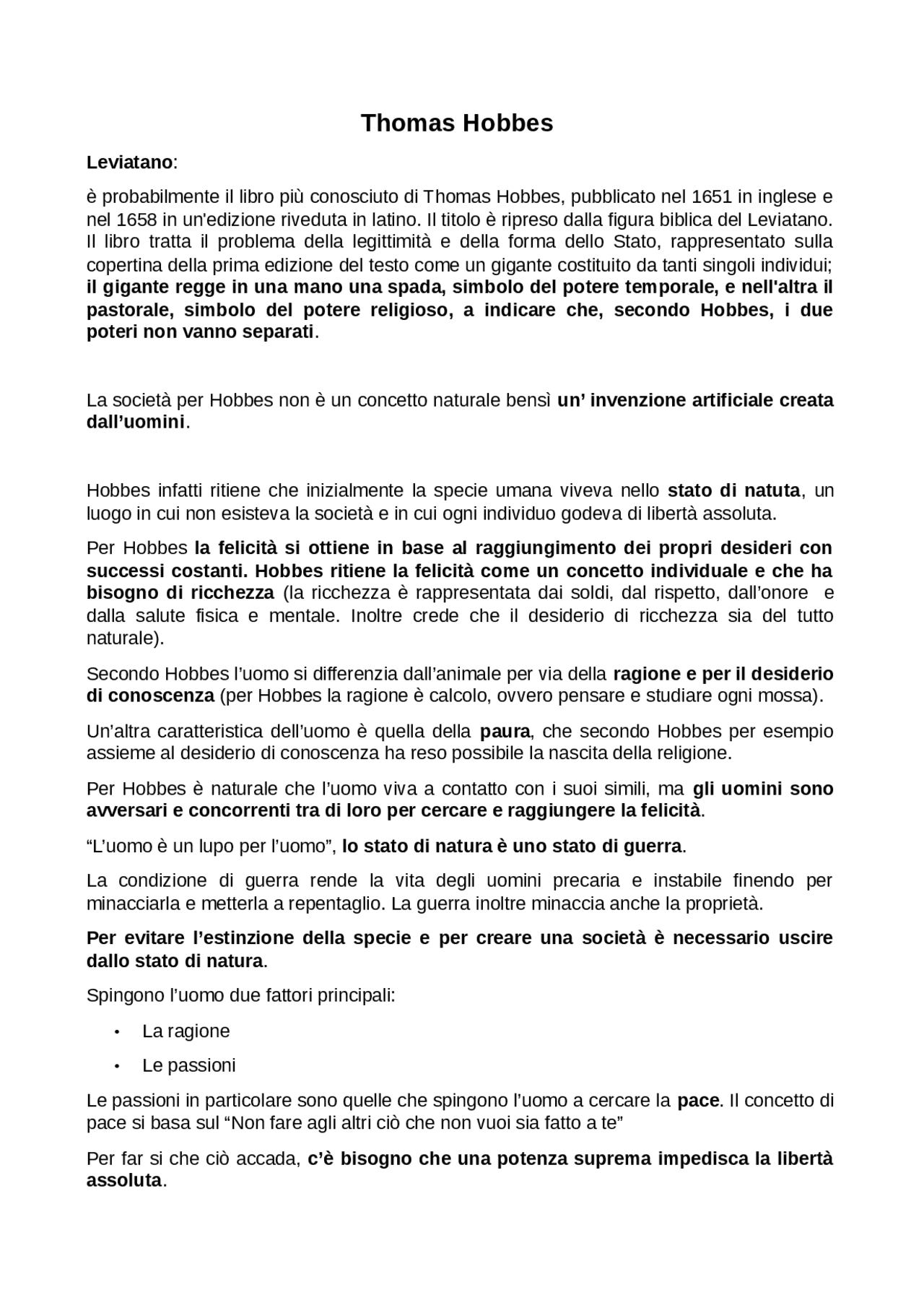 Thomas Hobbes Opera Leviatano Docsity