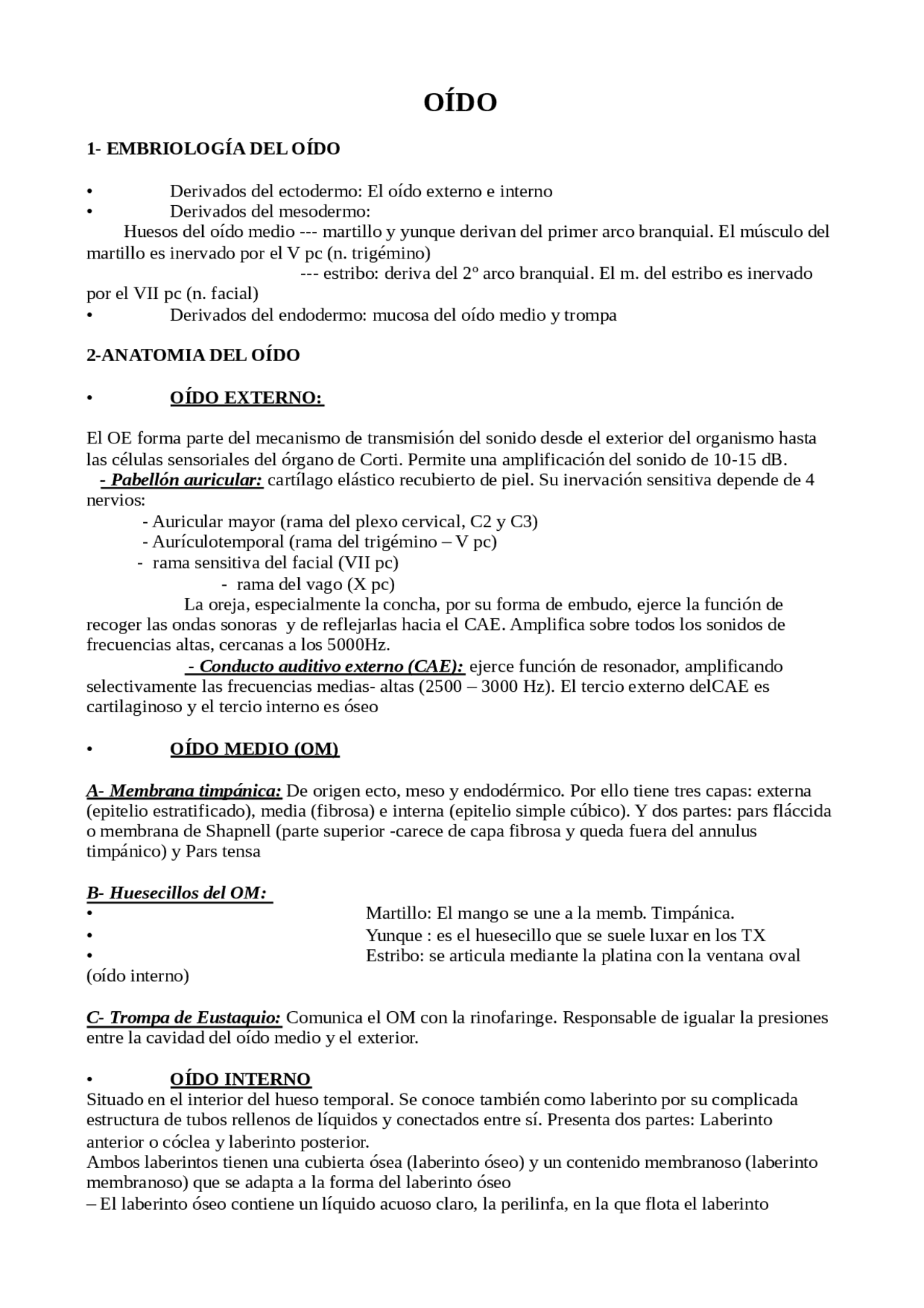 Resumen De La Patología Del Oído Docsity