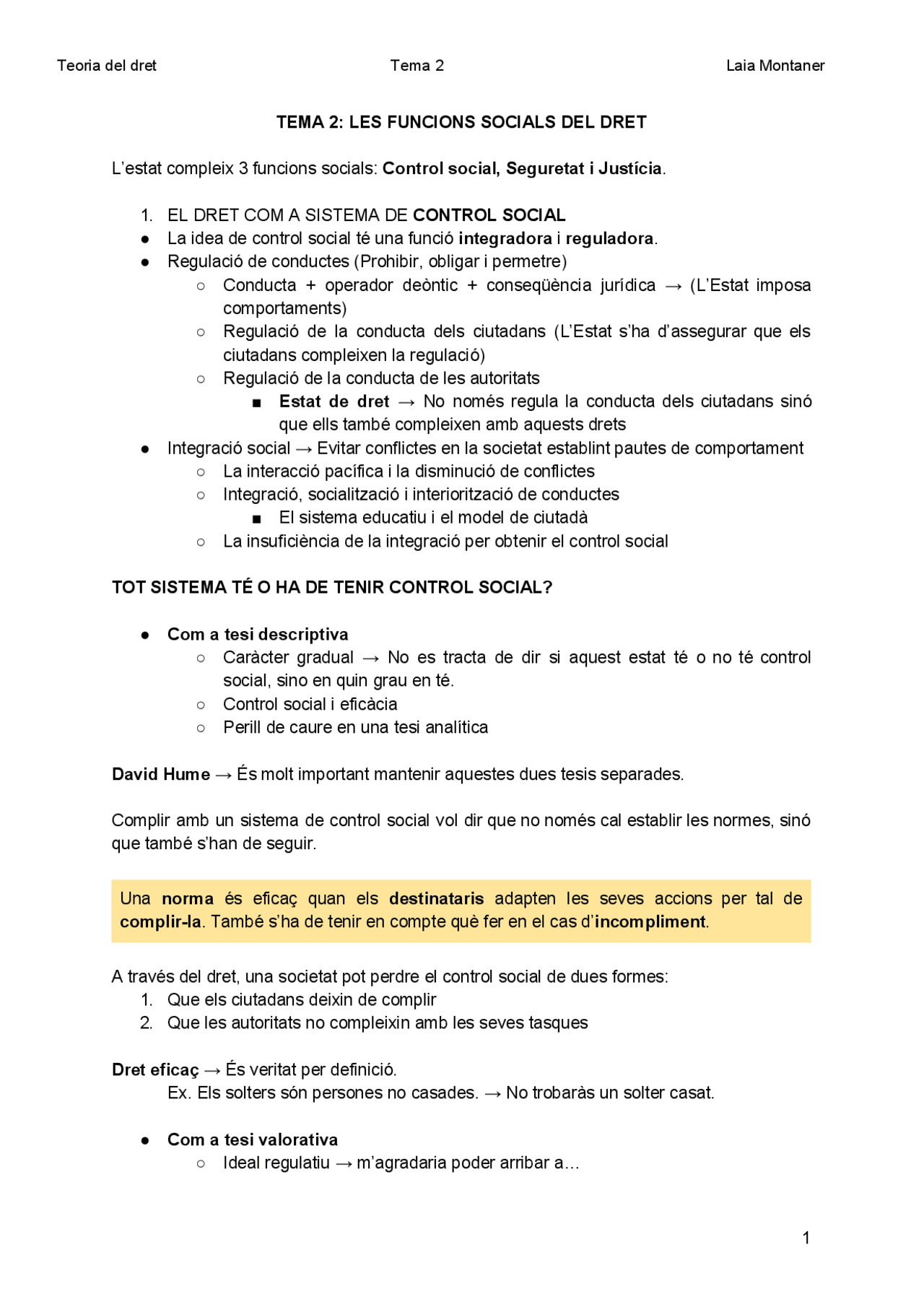 Tema 2 Les Funcions Socials Del Dret Apuntes De Teoría Del Derecho