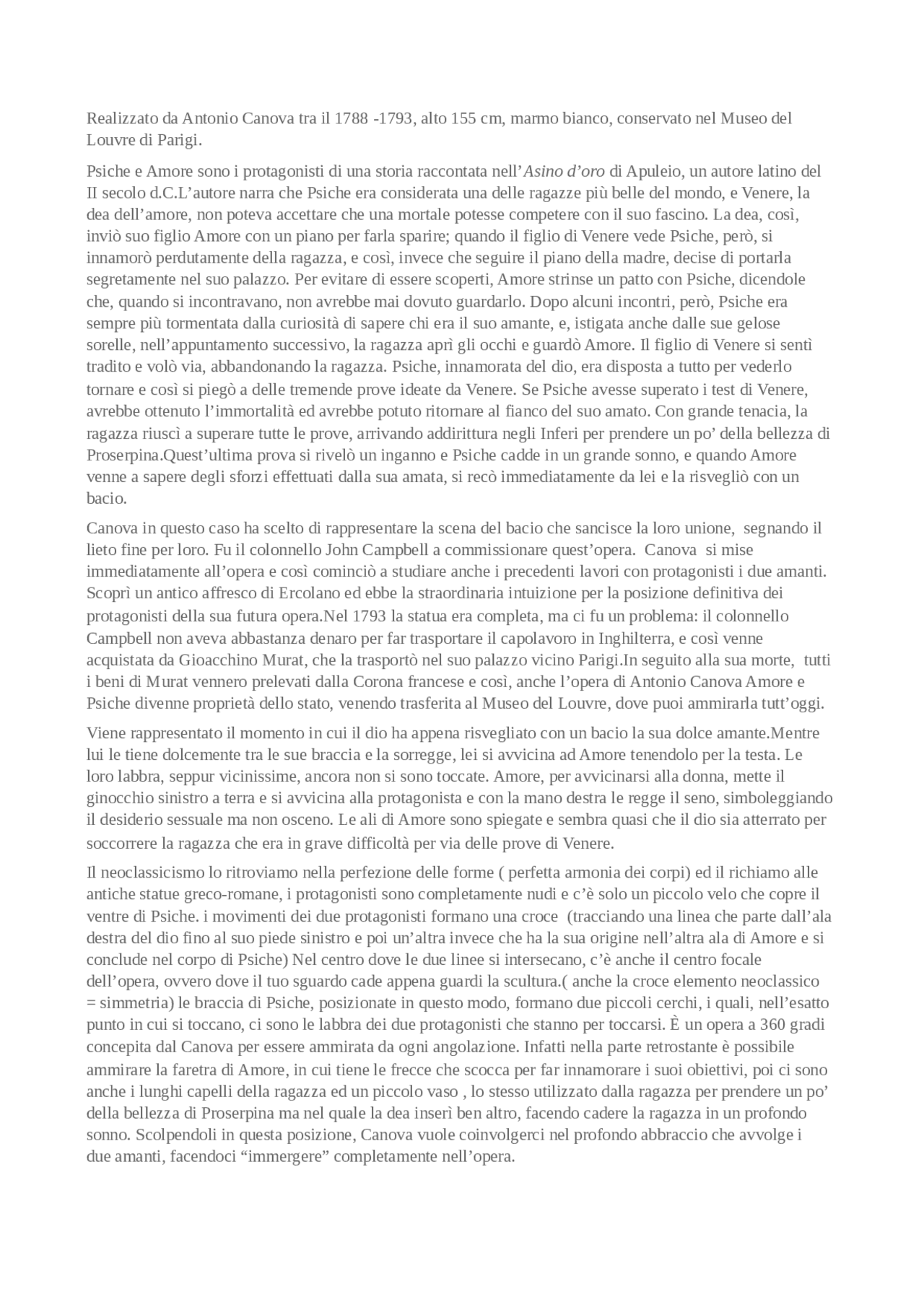 Ebe E Amore E Psiche Antonio Canova Docsity