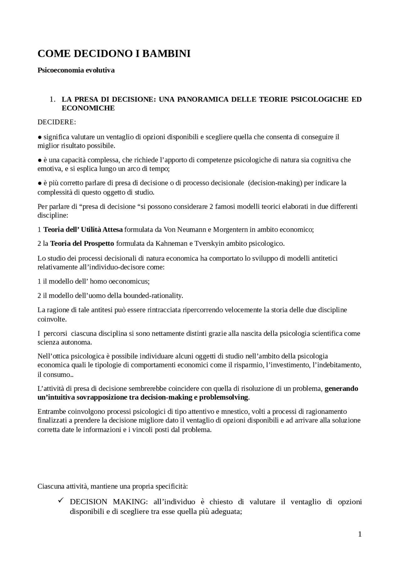 Come Decidono I Bambini Riassunto Libro Docsity