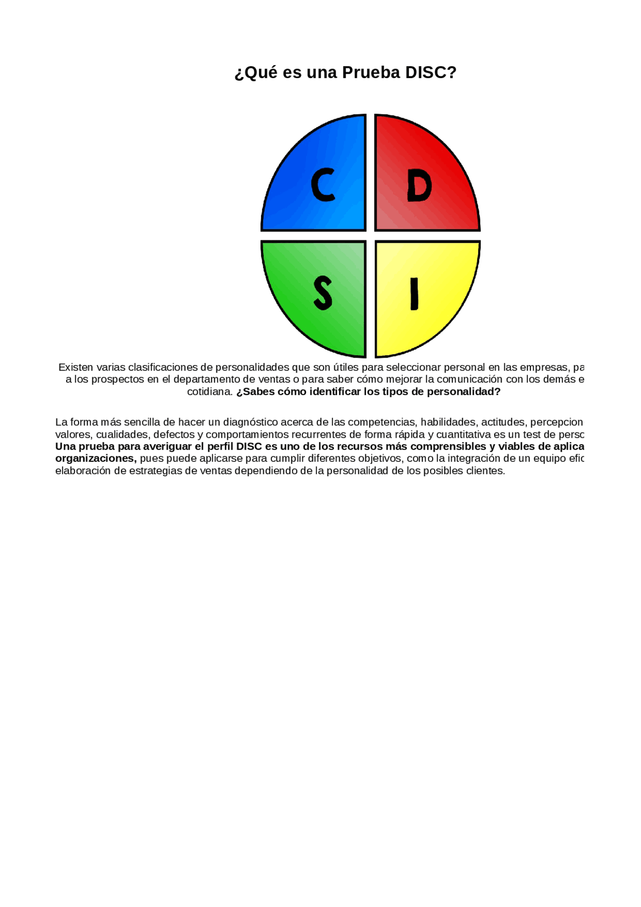 TEST APLICAR DISC HERRAMIENTA | Ejercicios de Gestión Comercial | Docsity