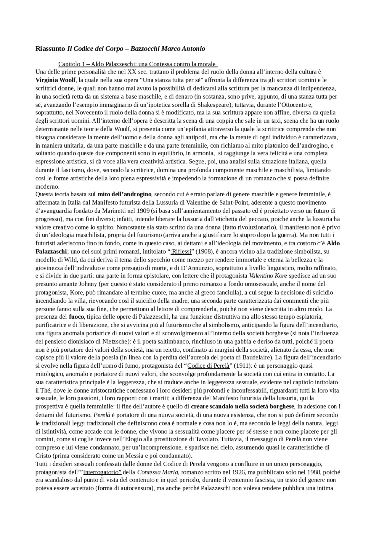 Riassunto Il Codice Del Corpo Bazzocchi Docsity