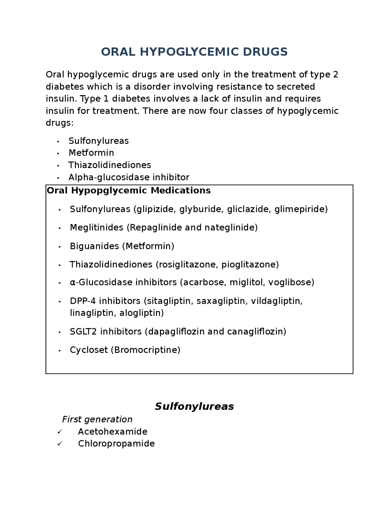 Oral Hypoglycemic Drug - Docsity
