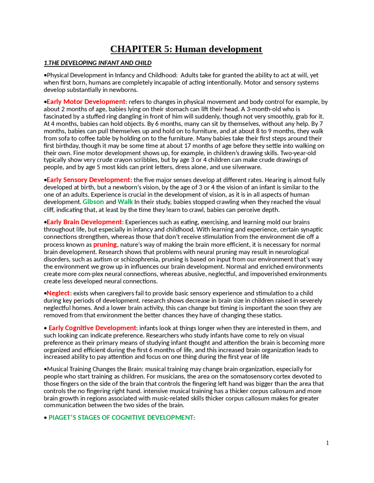 Psychology chapter 5: human development lecture notes - Docsity