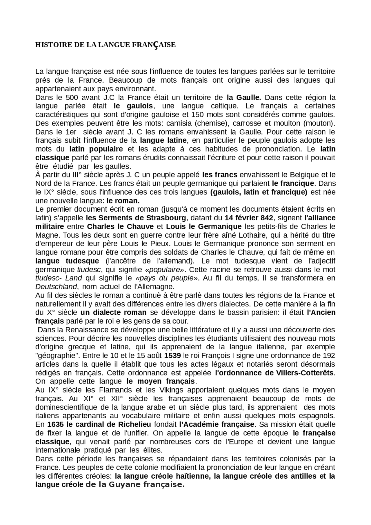 Storia Della Lingua Francese Docsity
