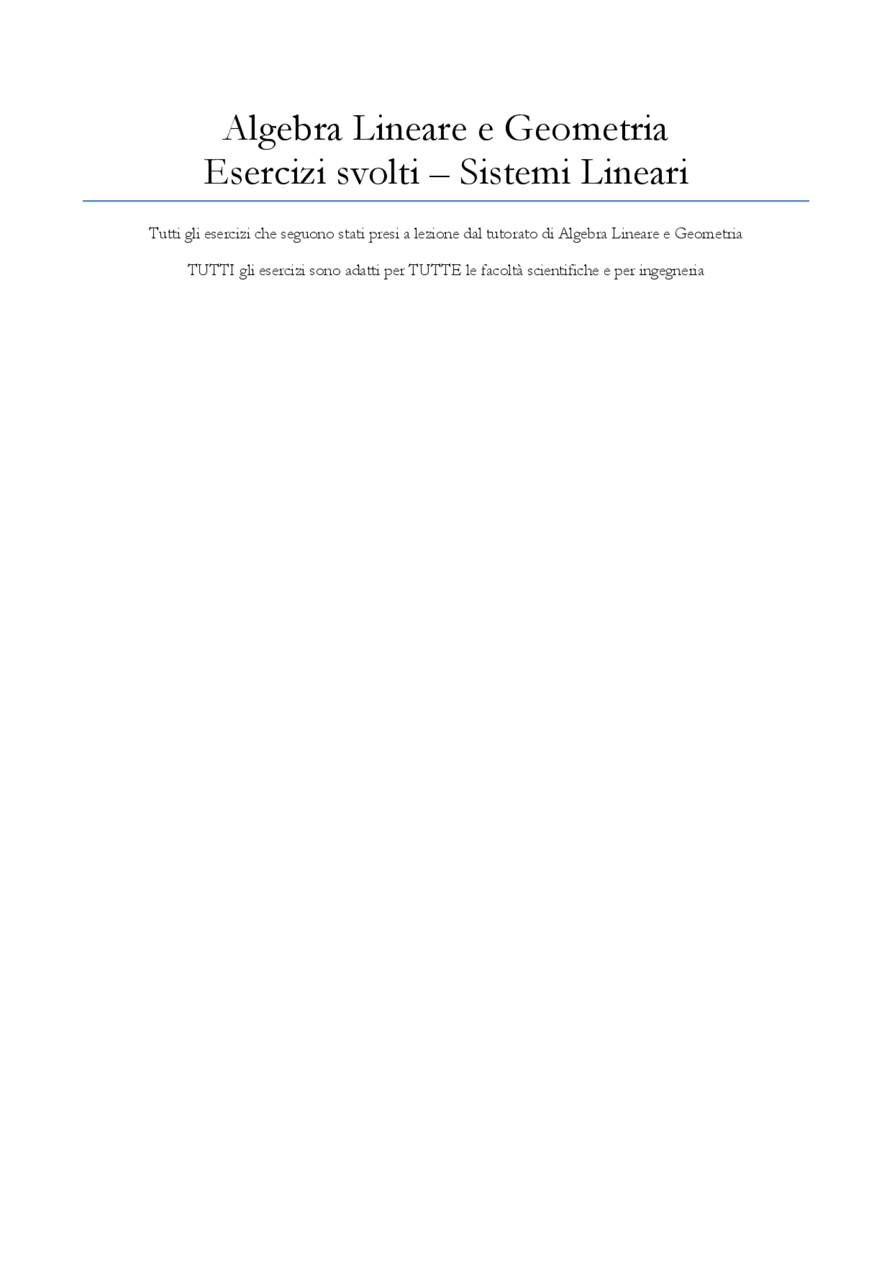 Sistemi Lineari Esercizi Svolti Docsity