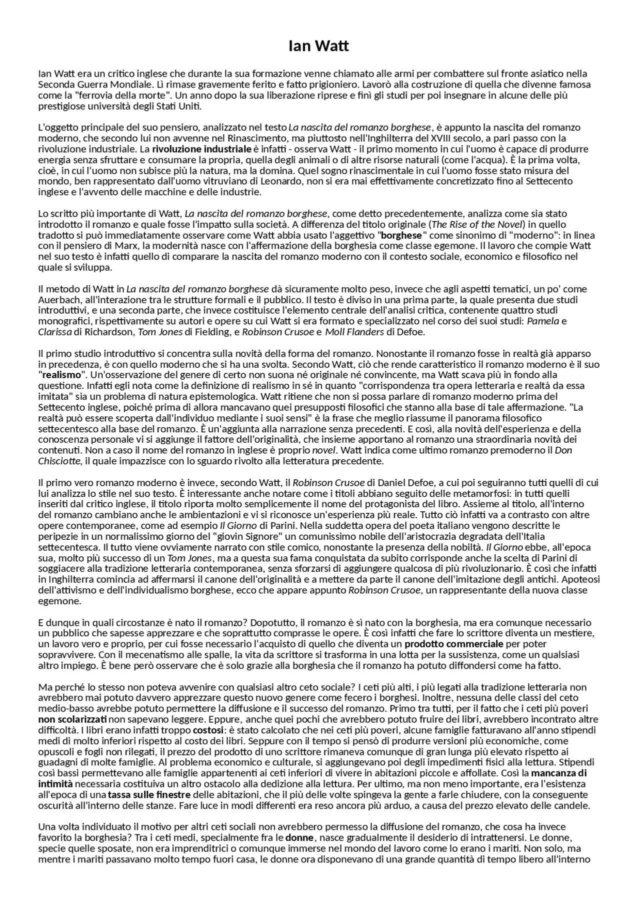 Ian Watt Riassunto Docsity