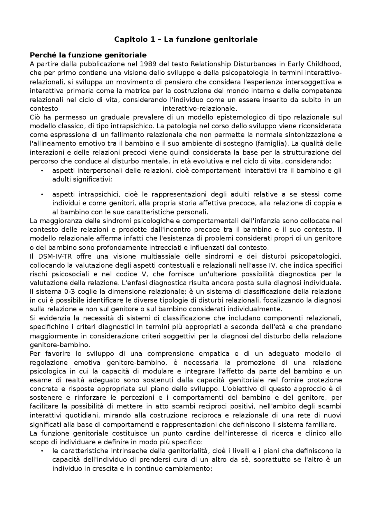 Riassunto La Funzione Genitoriale A Simonelli Docsity
