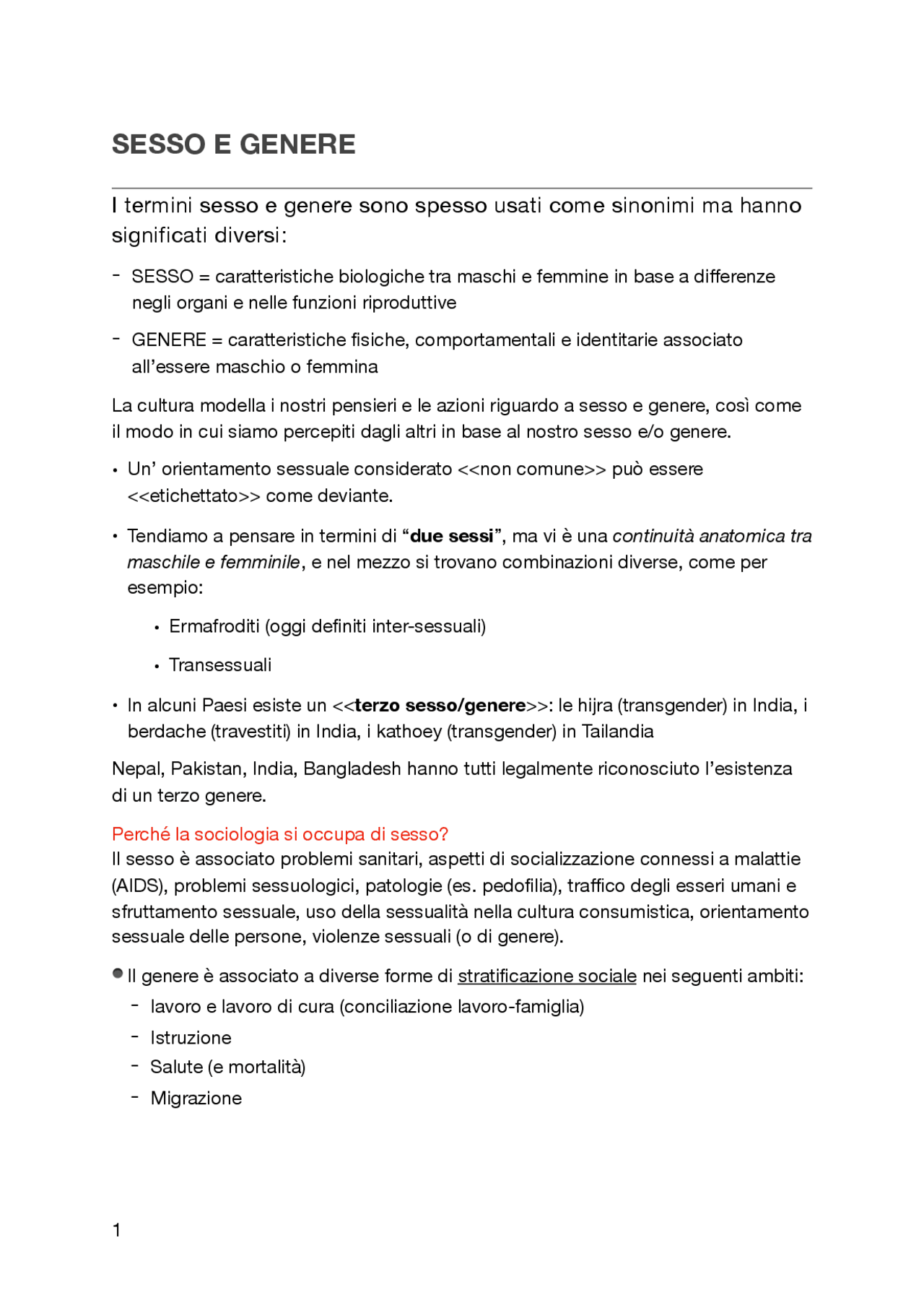 Sociologia Lezione 8 Sesso E Genere Docsity