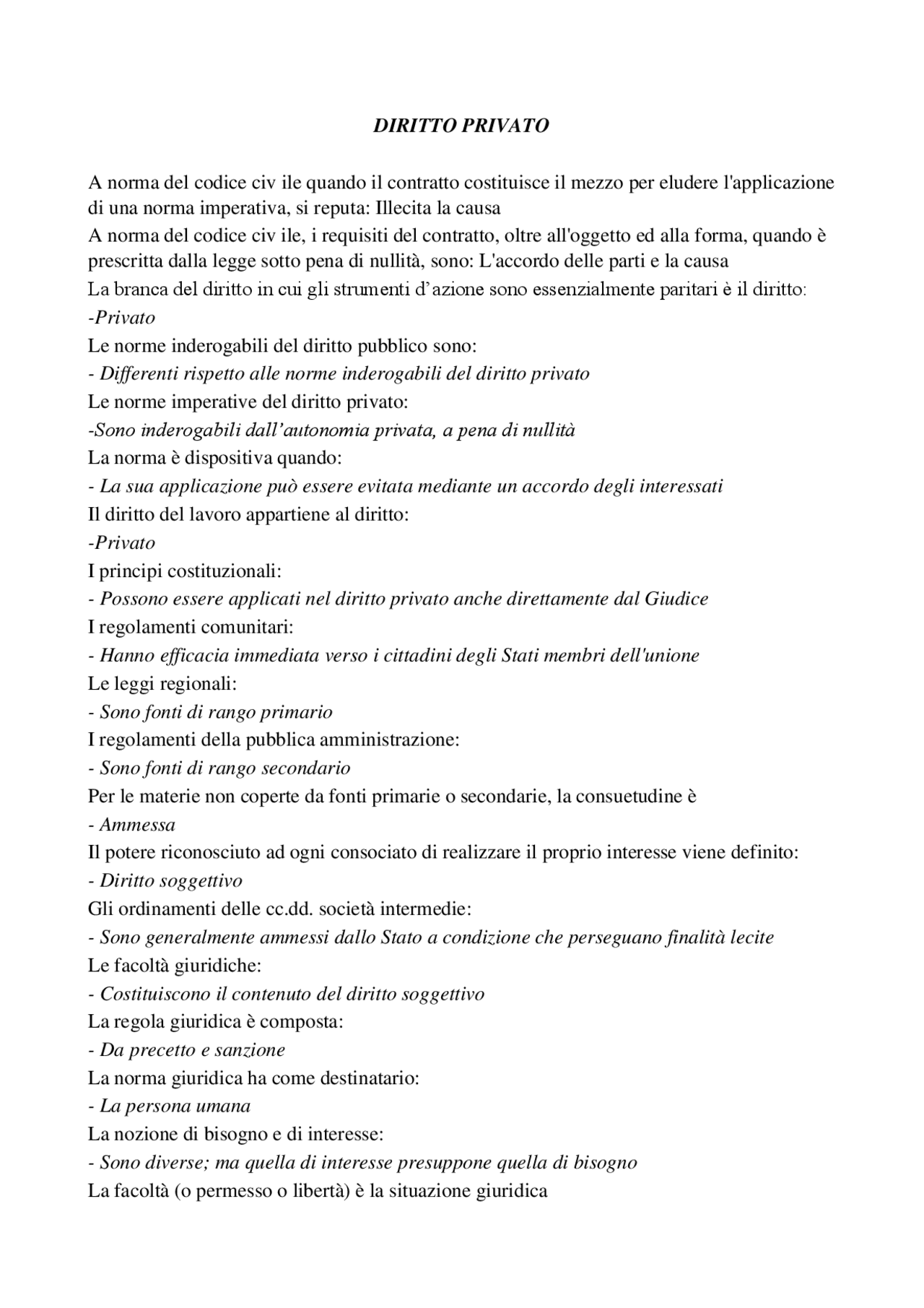 DOMANDE DIRITTO PRIVATO COMPLETO. - Docsity