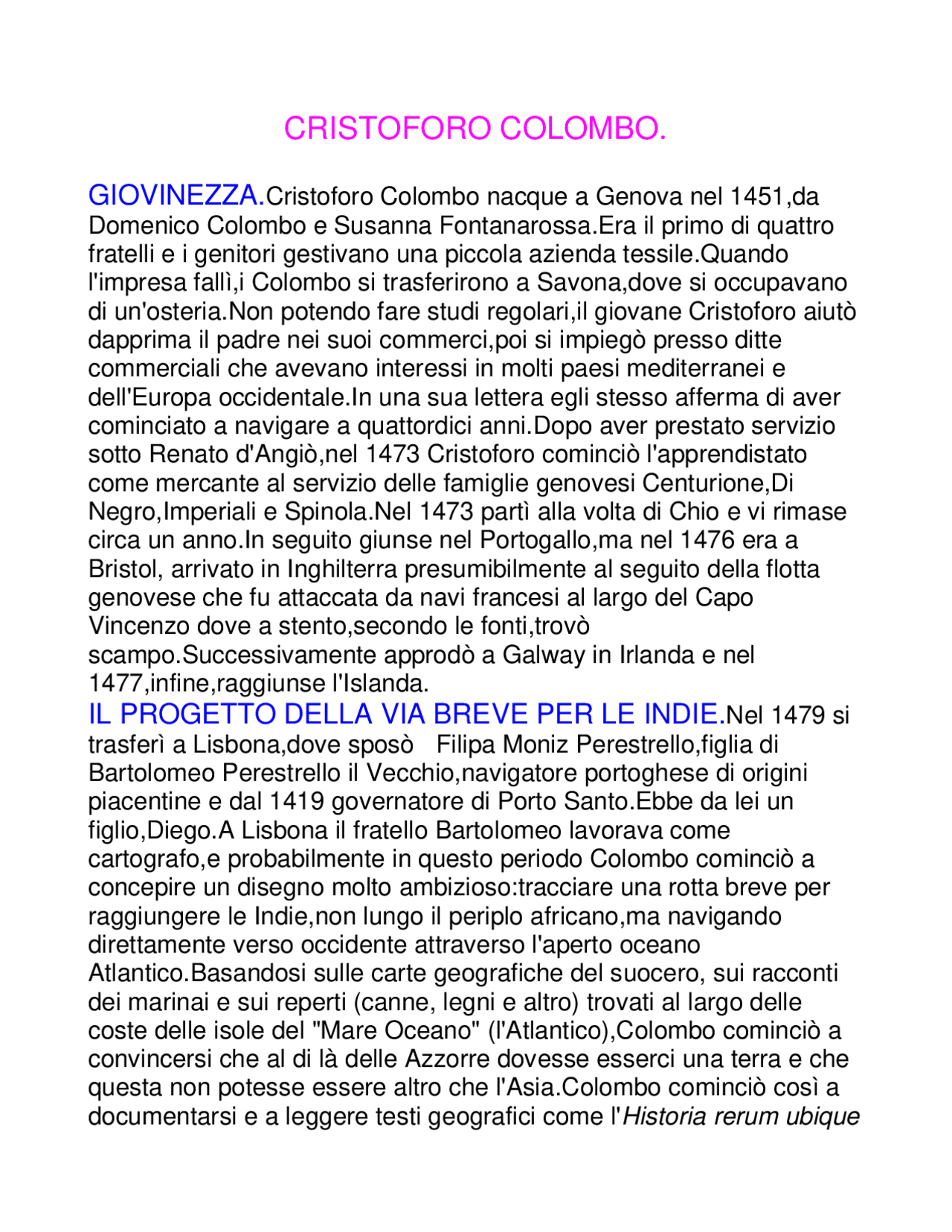 Cristoforo Colombo La Vita Sintesi Del Corso Di Storia Docsity