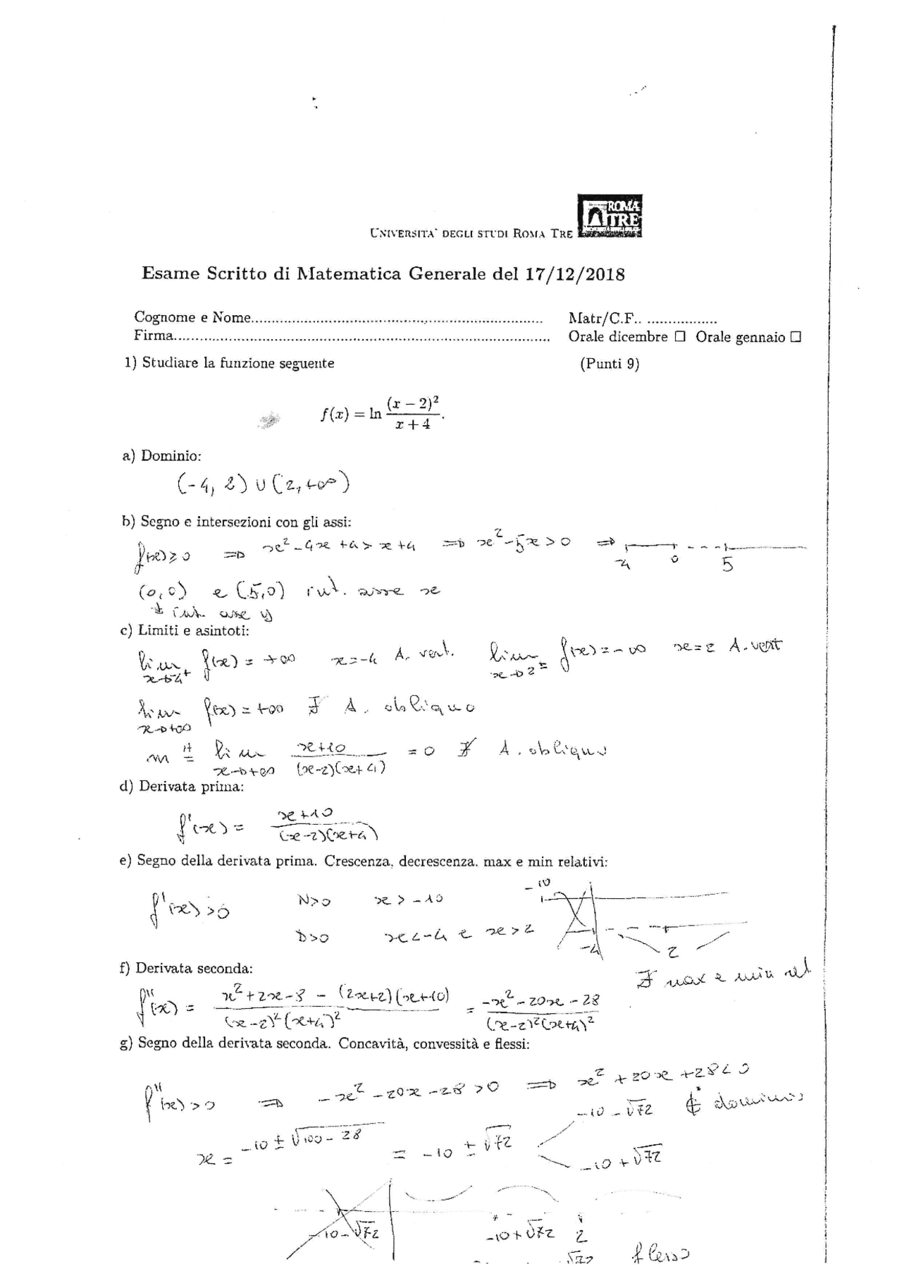 Soluzione prova esame b 17-12-19 matematica generale - Docsity