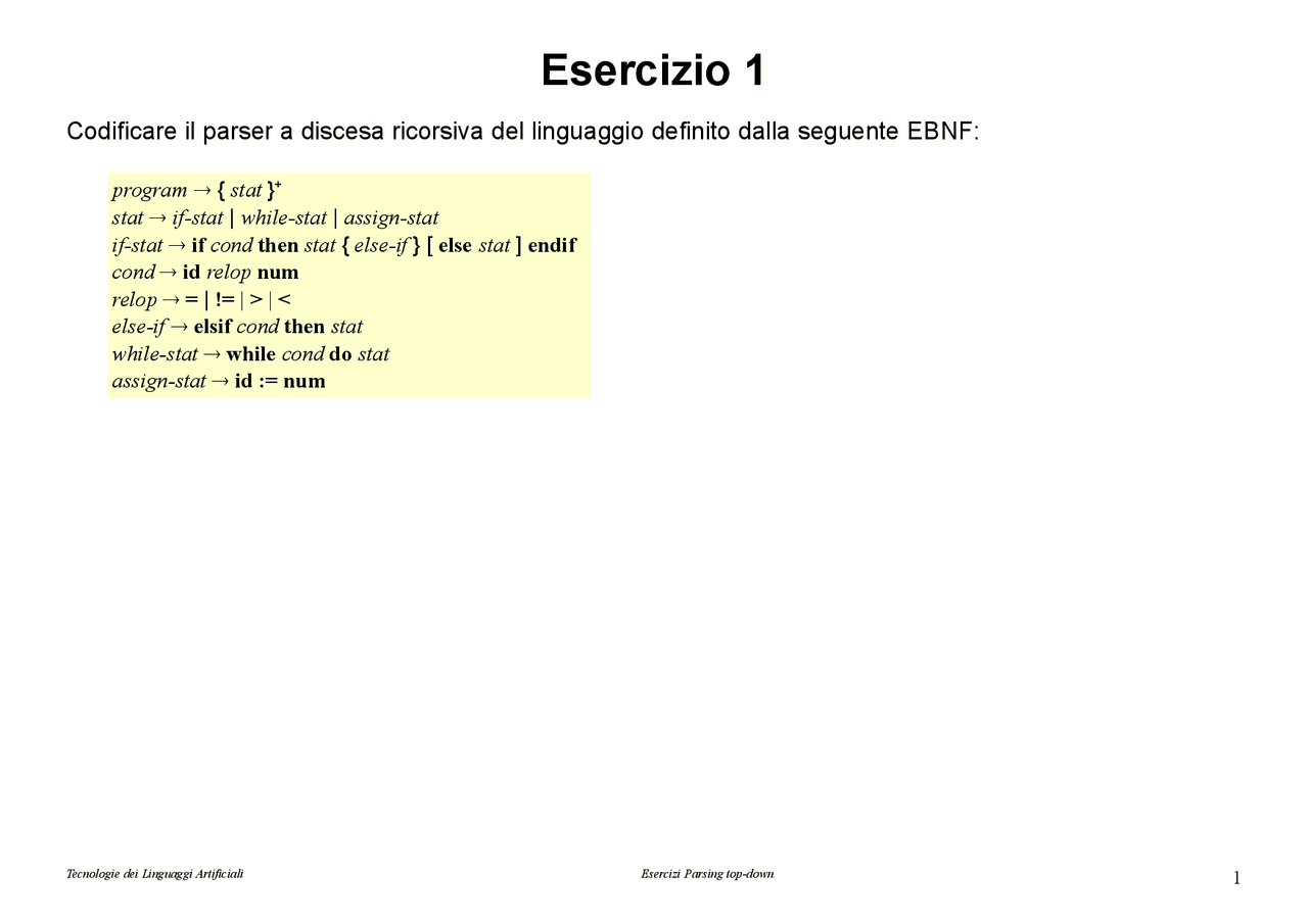 Compilatori Esercizi Algoritmi Topdown Dispense Di Tecniche E