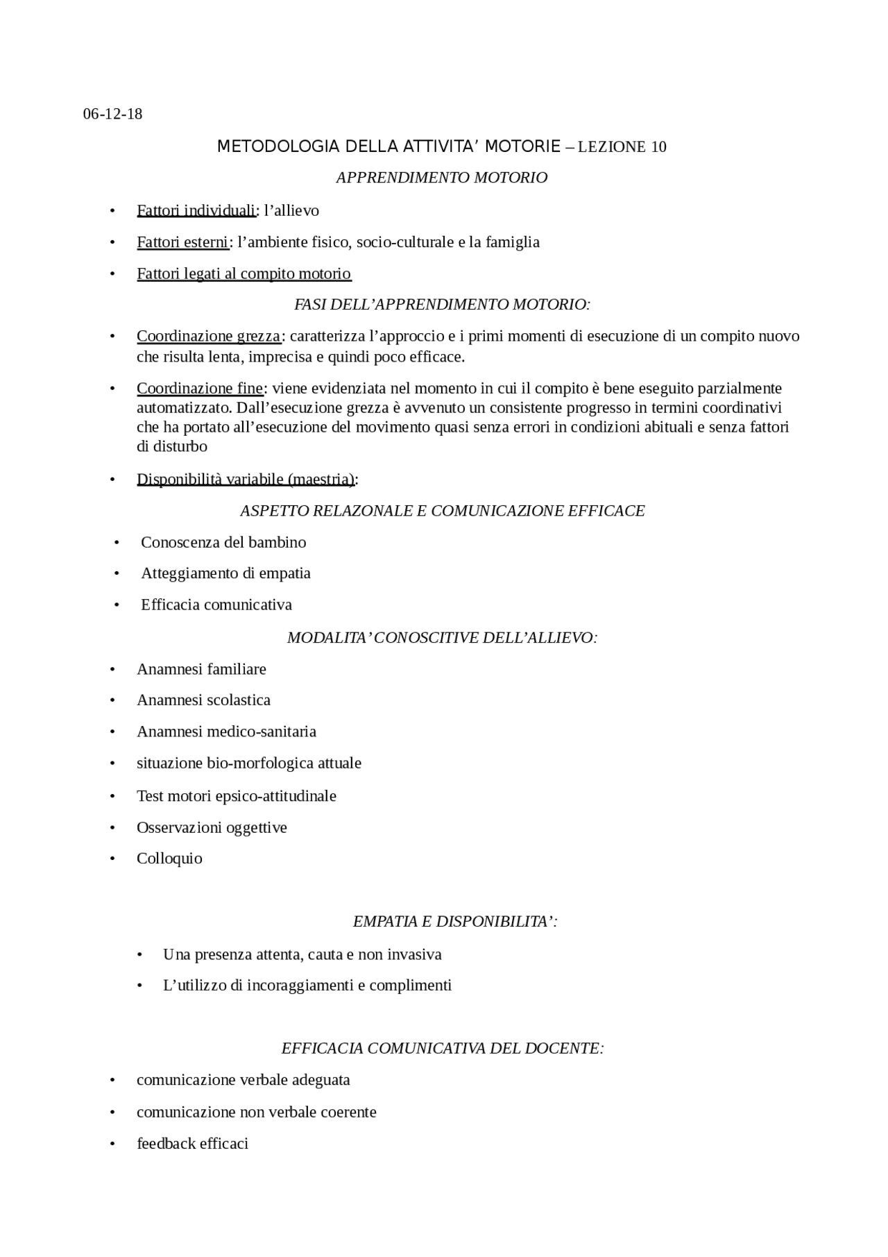 Didattica Delle Attività Motorie Docsity
