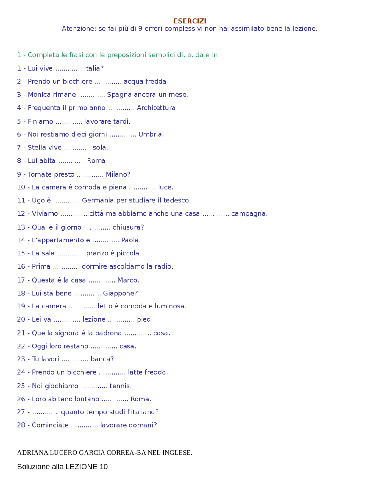 ITALIANO EJERCICIO NUMERO 1 - Docsity