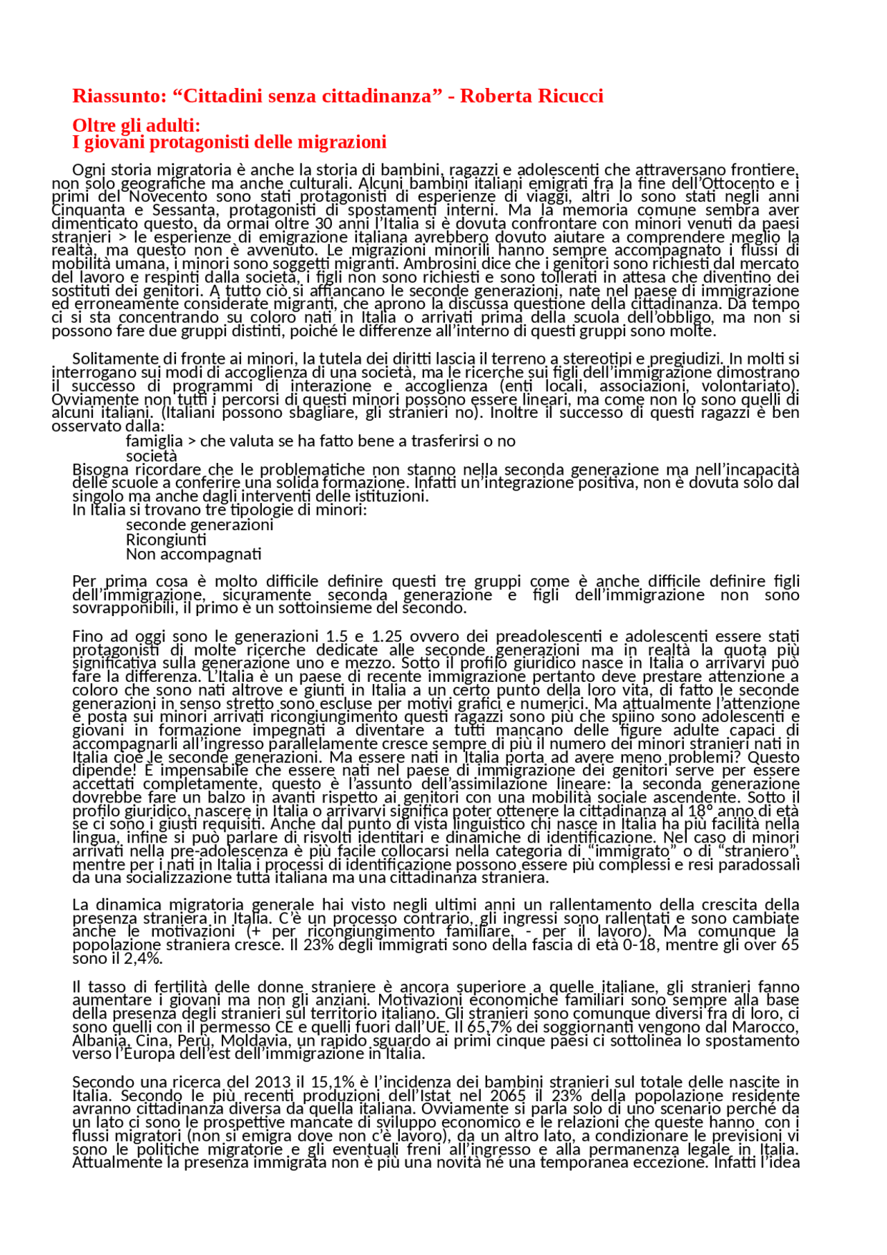 Cittadini senza Cittadinanza, Roberta Ricucci - Docsity