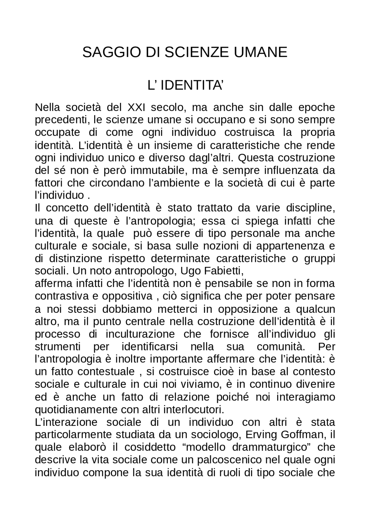 Saggio Di Scienze Umane Docsity