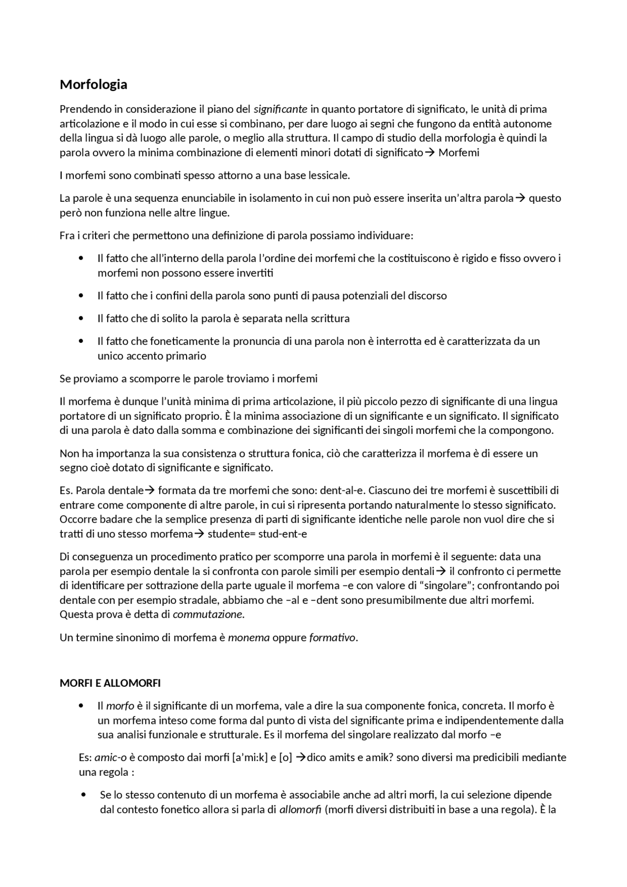 Morfologia Appunti Lezione Docsity
