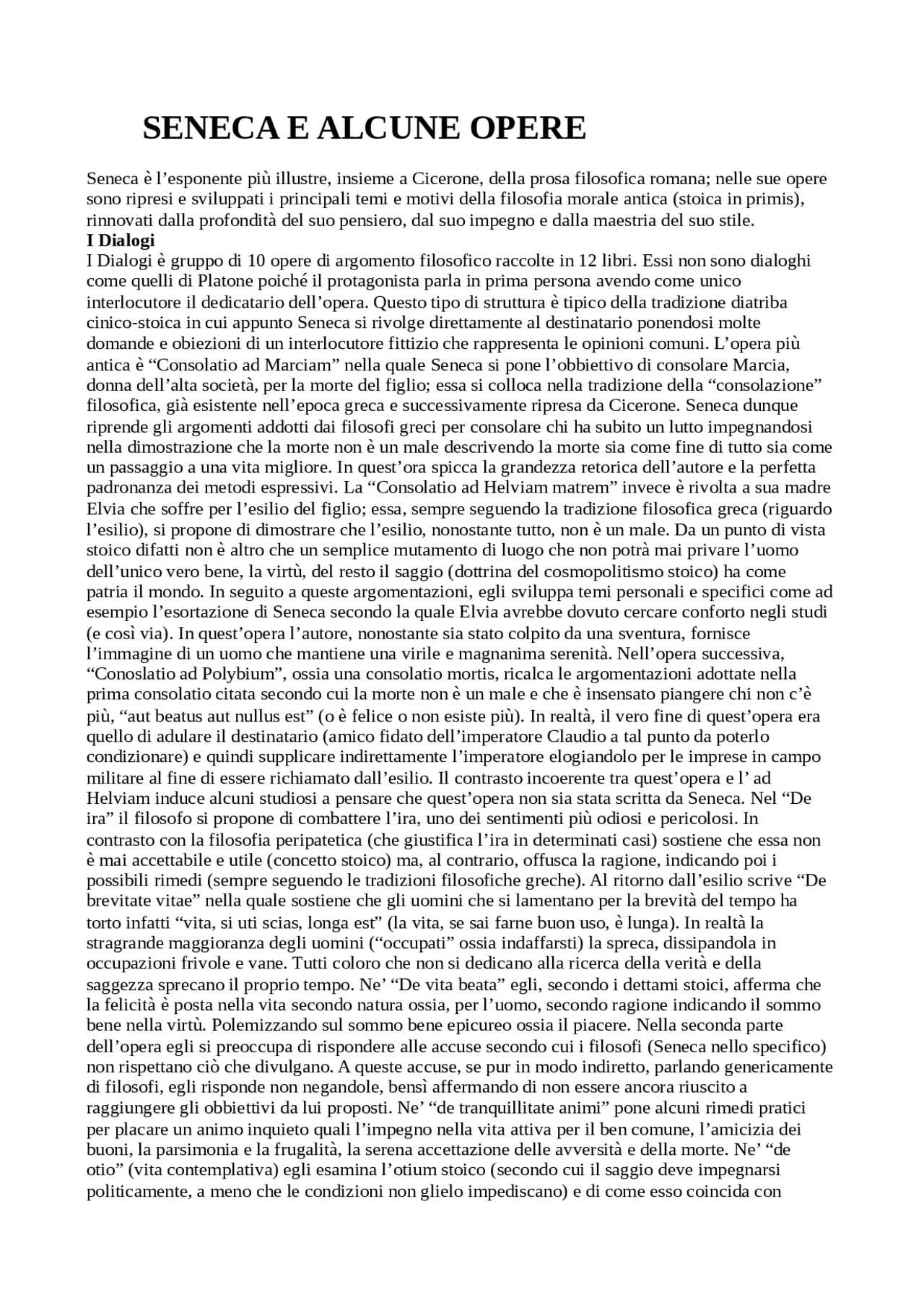 Seneca E Alcune Opere Docsity