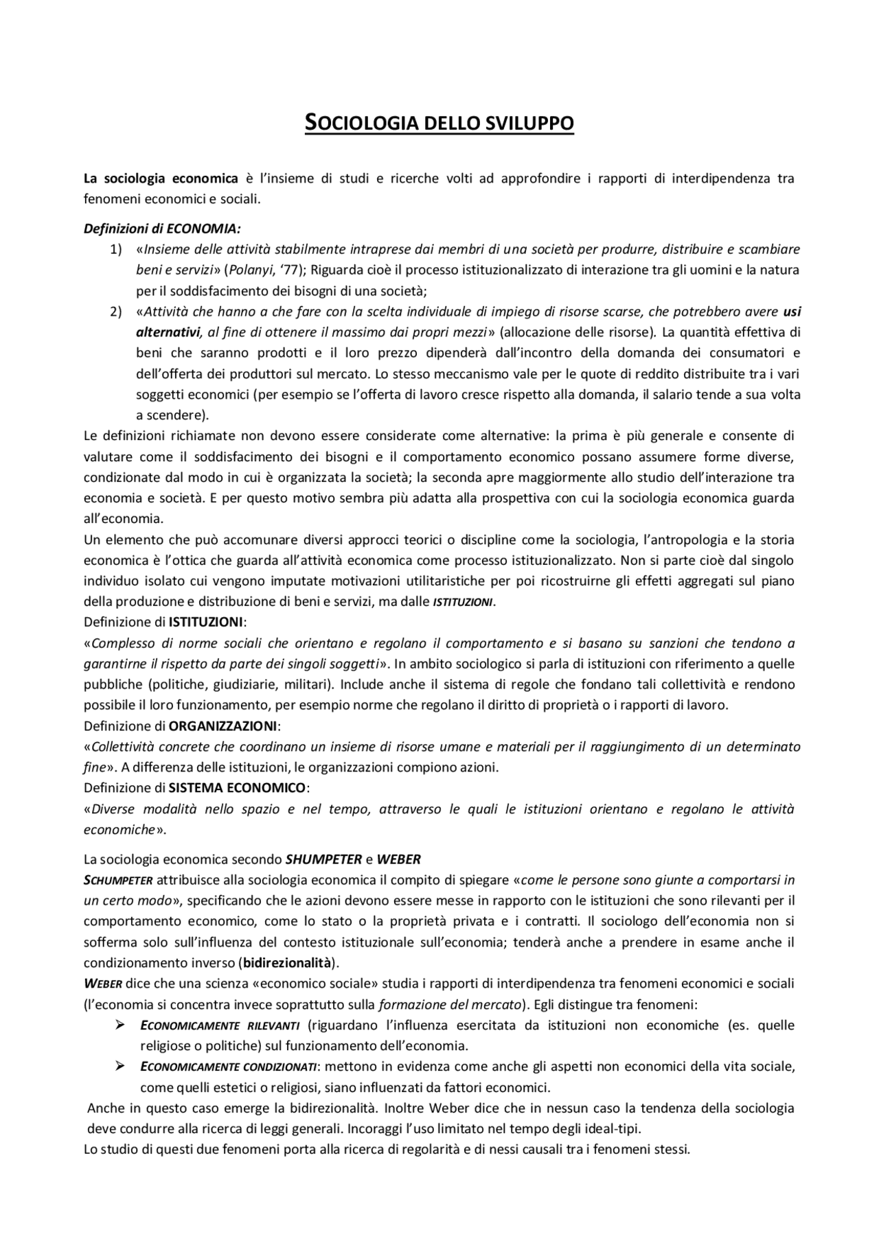 Sociologia Dello Sviluppo Docsity