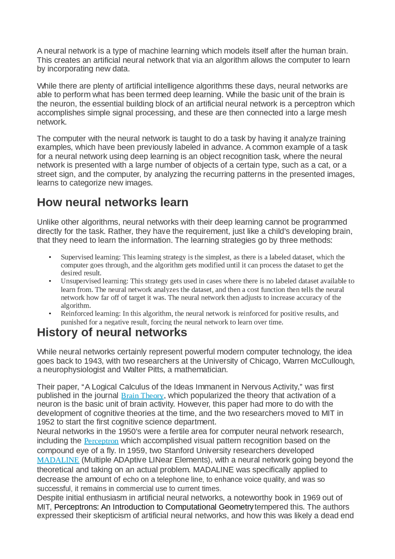 History Of Neural Networks Docsity