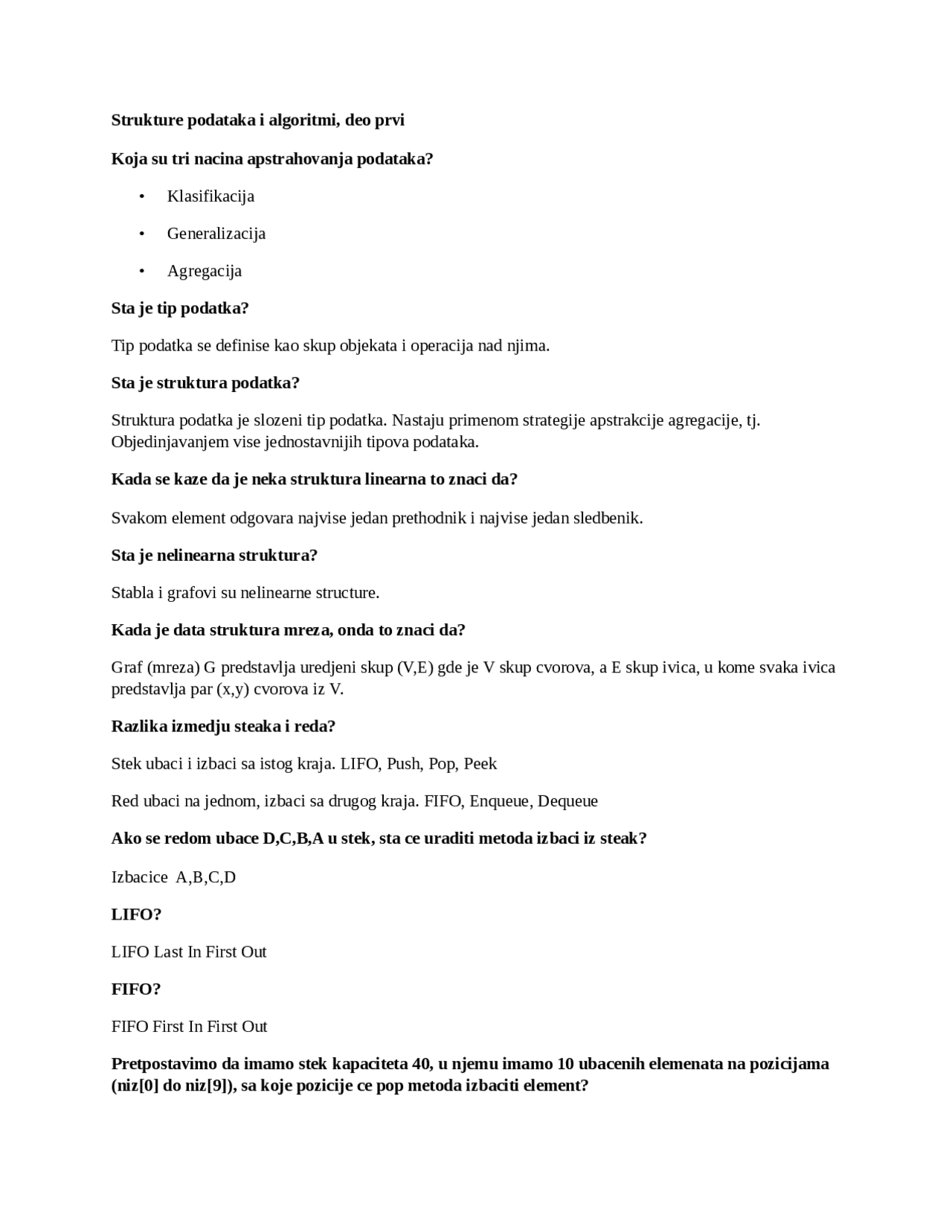 Skripta iz struktura podataka i algoritama | Rezime' predlog Strukture podataka i algoritmi ...