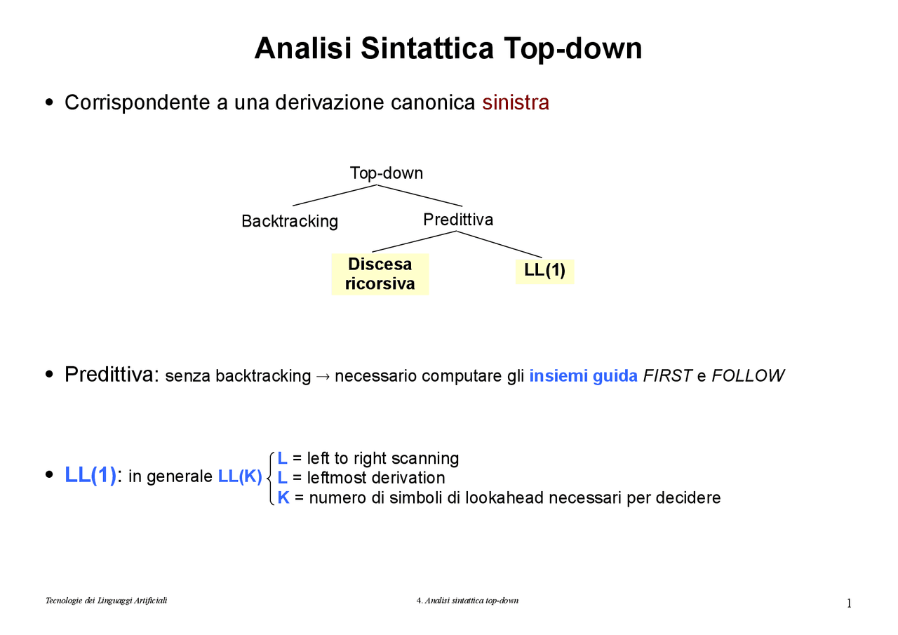 Algoritmi Top Down Per Analisi Sintattica Docsity