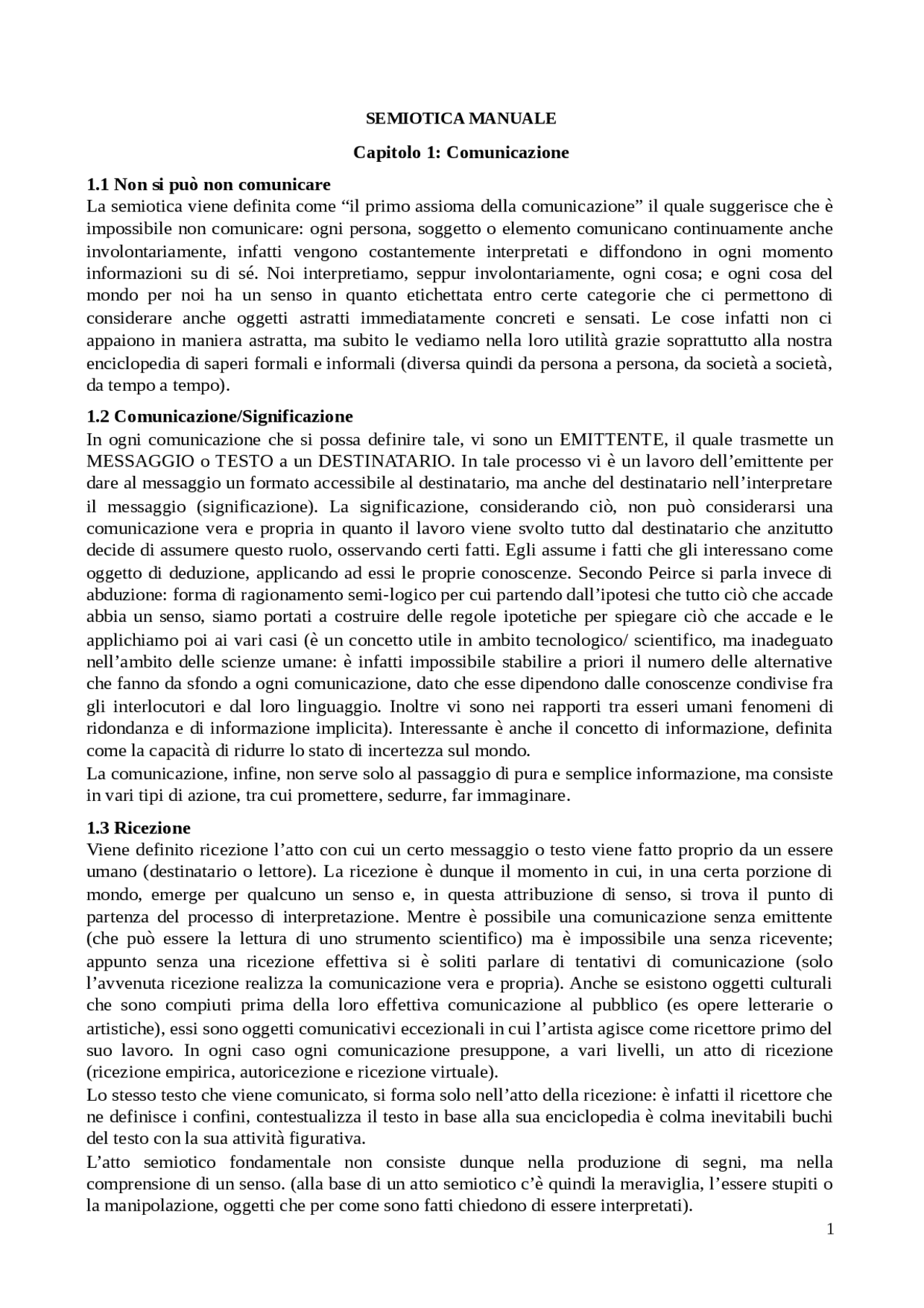 Riassunto Semiotica Manuale 1 Docsity