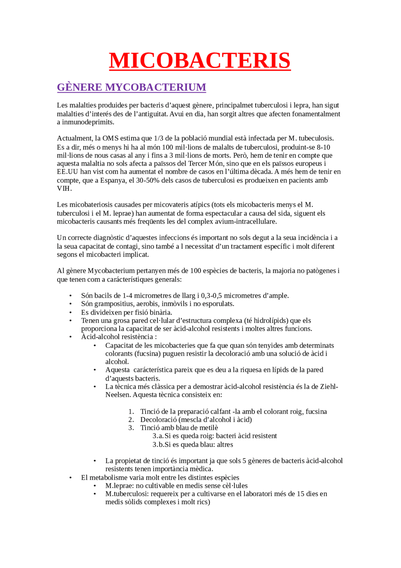 Micobacteris Descripció Del Microorganisme Docsity