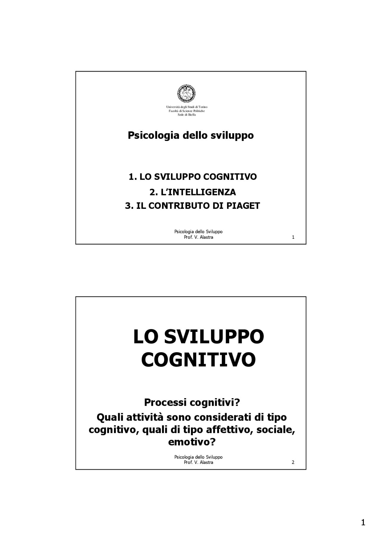 Lo Sviluppo Cognitivo Docsity