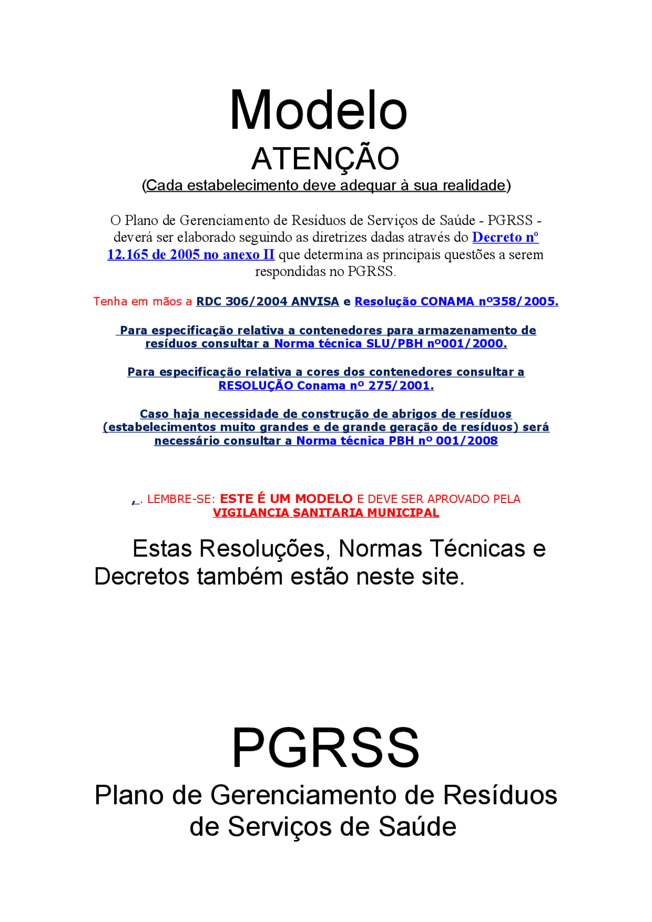 Modelo de PGRSS CLINICAS ODONTOLOGICAS | Resumos Odontologia | Docsity