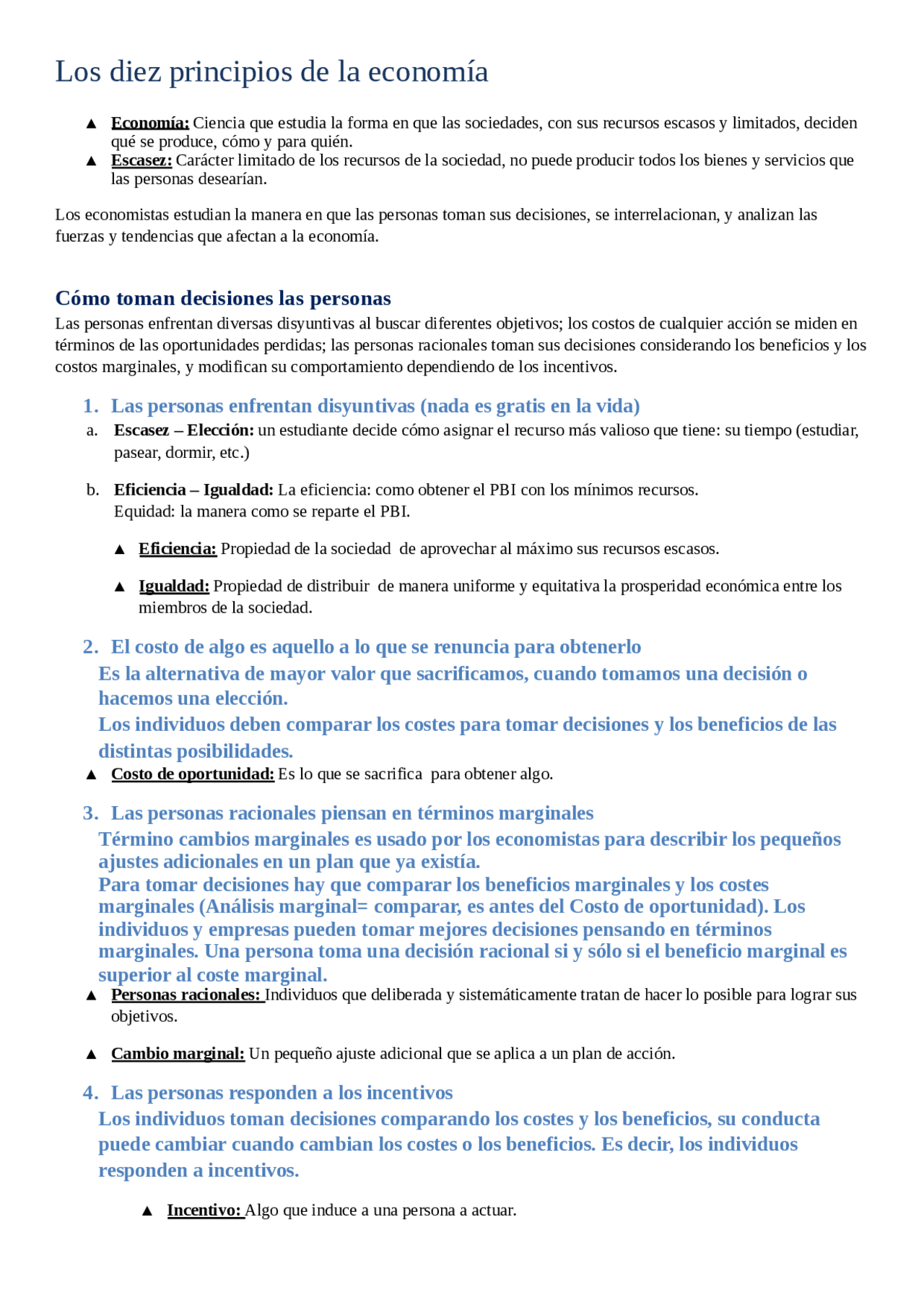 Los diez principios de la economia-primer capitulo-Mankiw - Docsity