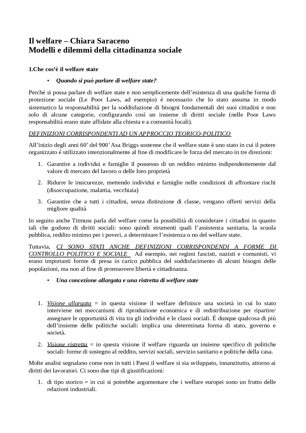 Il Welfare Modelli E Dilemmi Della Cittadinanza Sociale Docsity