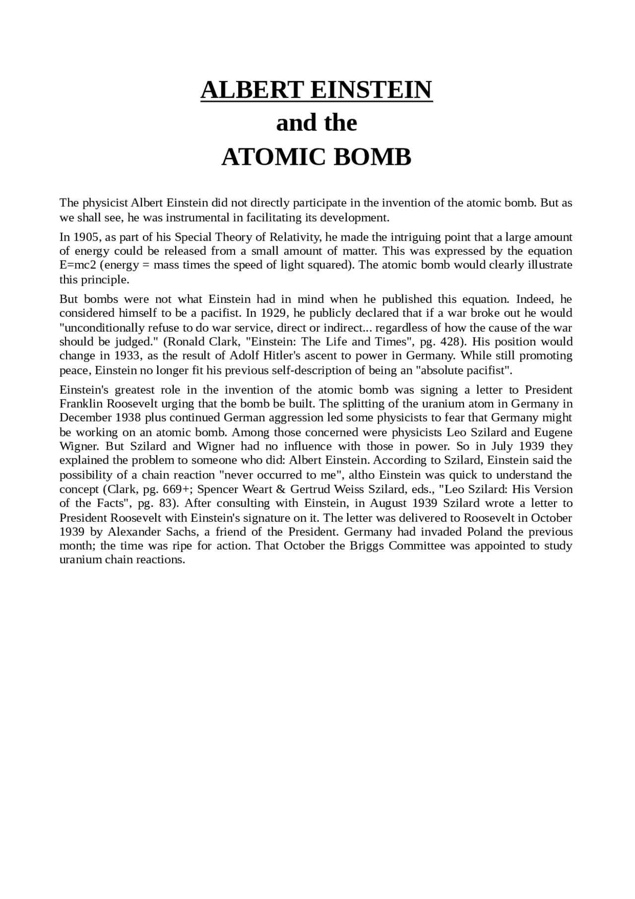 Enstein and atomic bomb - Docsity
