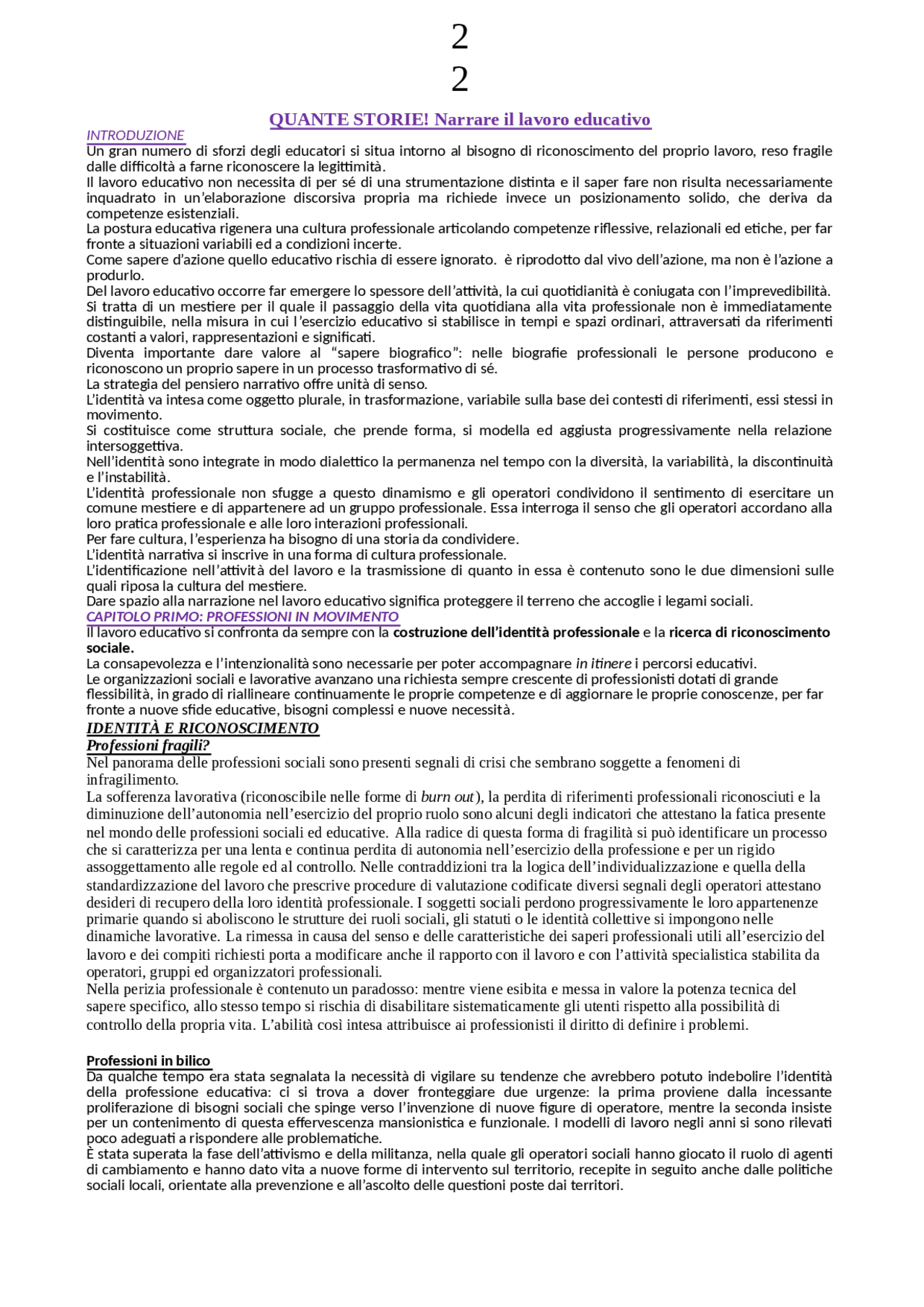 Riassunto Quante Storie Docsity