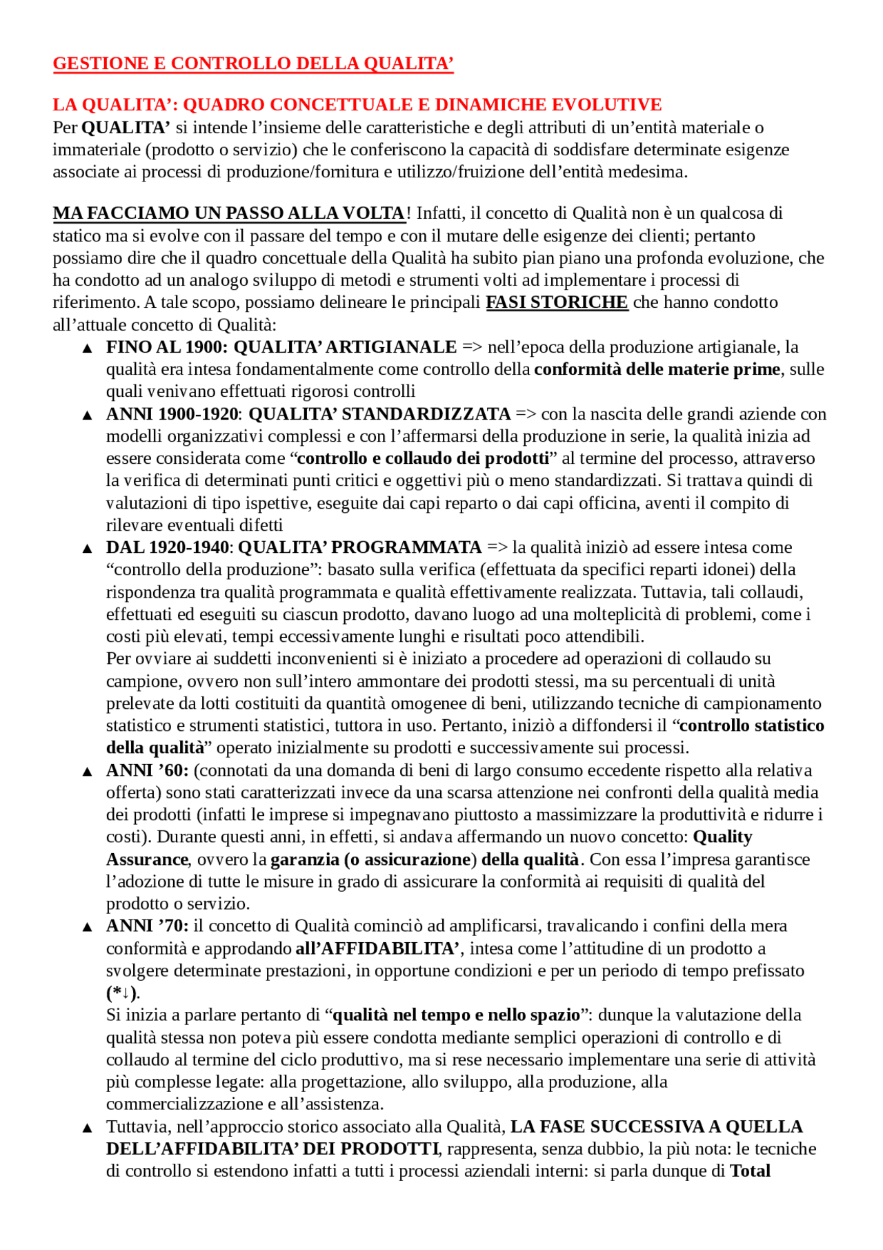 Gestione E Controllo Della Qualità Docsity