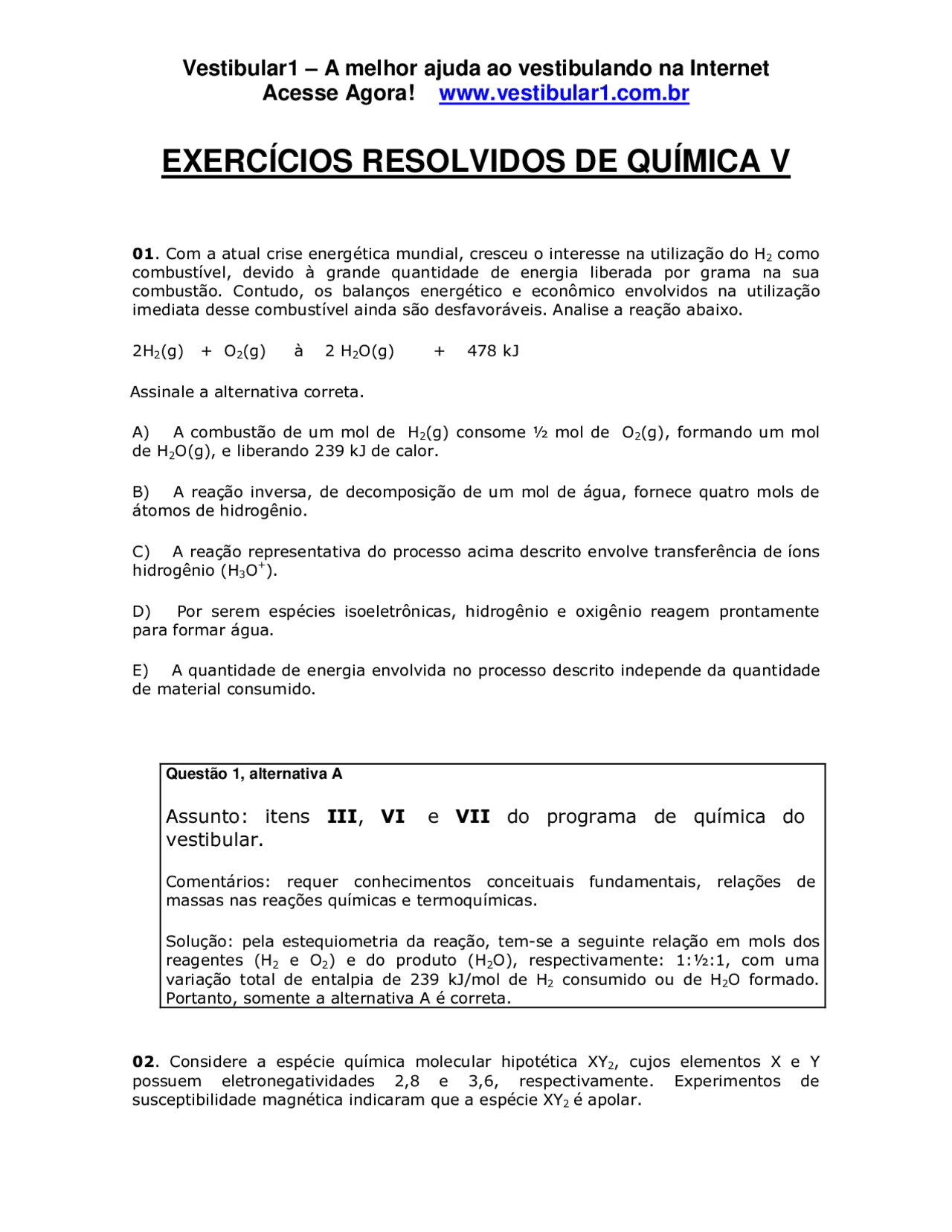 Exercicios De Quimica Docsity
