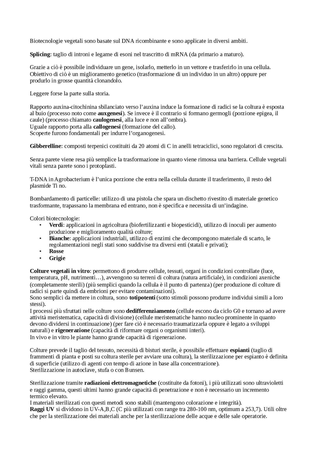 Biotecnologie Vegetali Docsity
