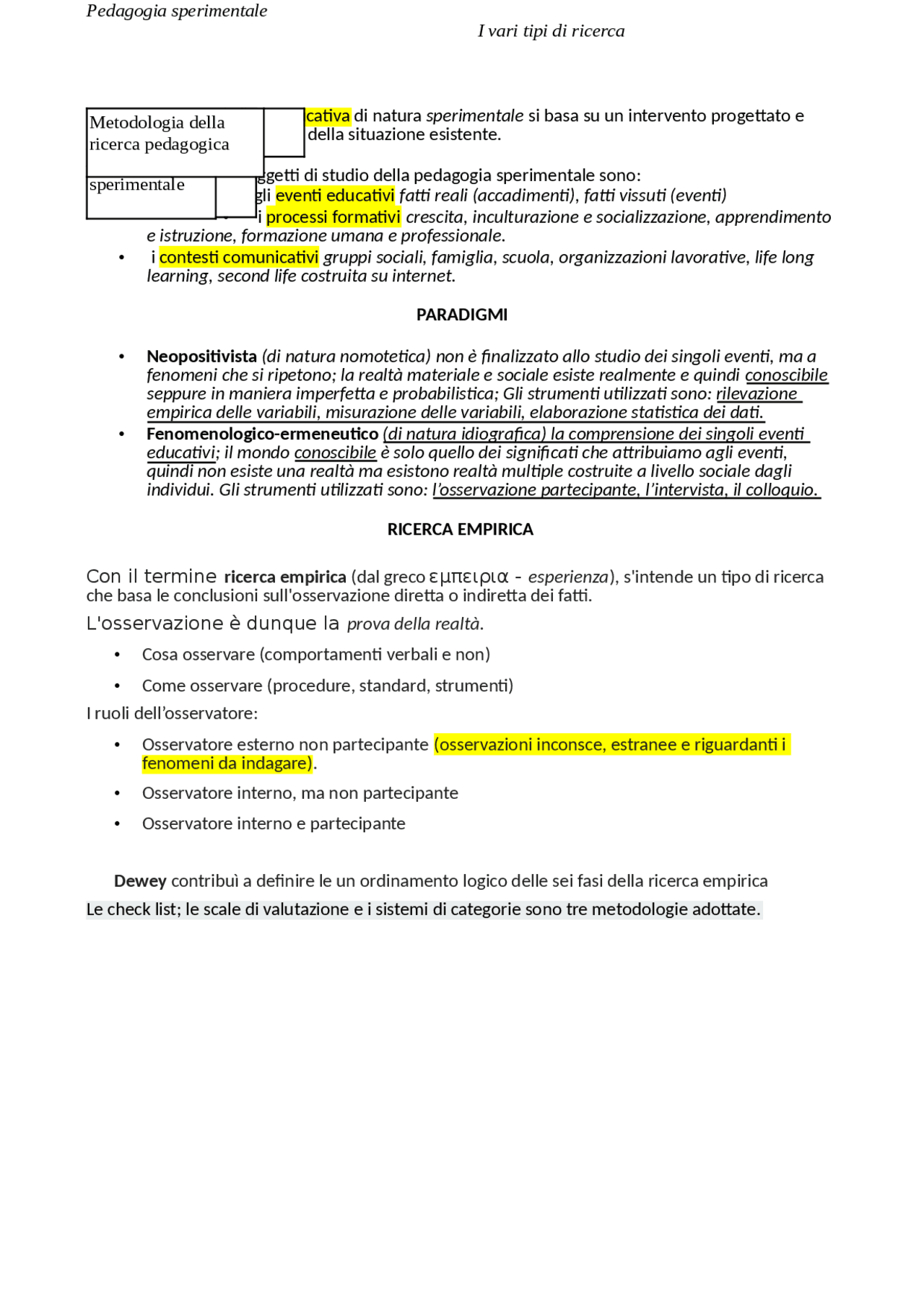 Pedagogia Sperimentale Docsity