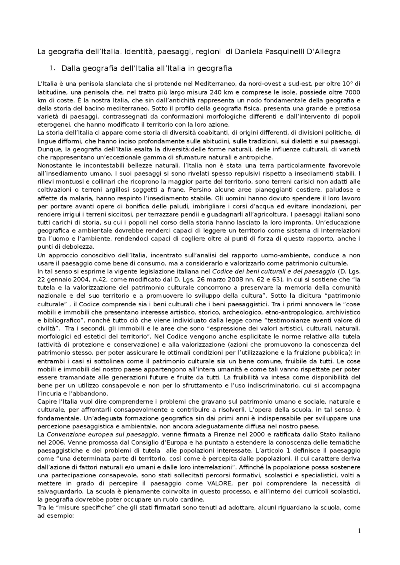 La geografia dell'Italia - Docsity