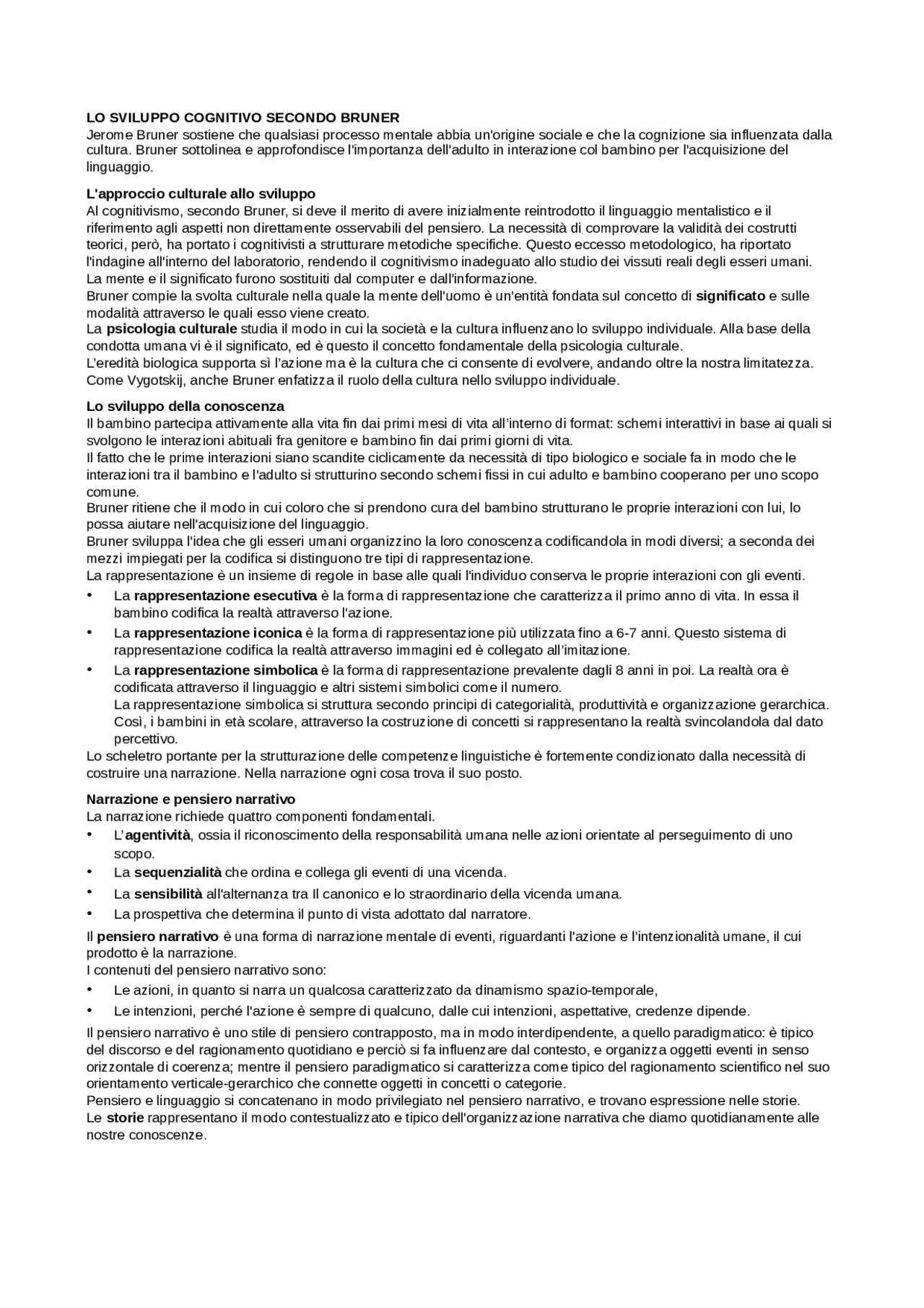 Lo Sviluppo Cognitivo Secondo Bruner Docsity