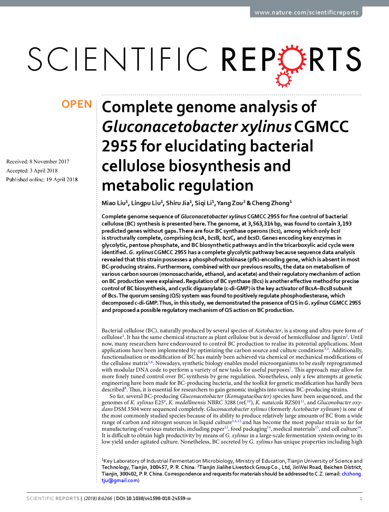 Complete genome analysis of Gluconacetobacter xylinus CGMCC 2955 for ...