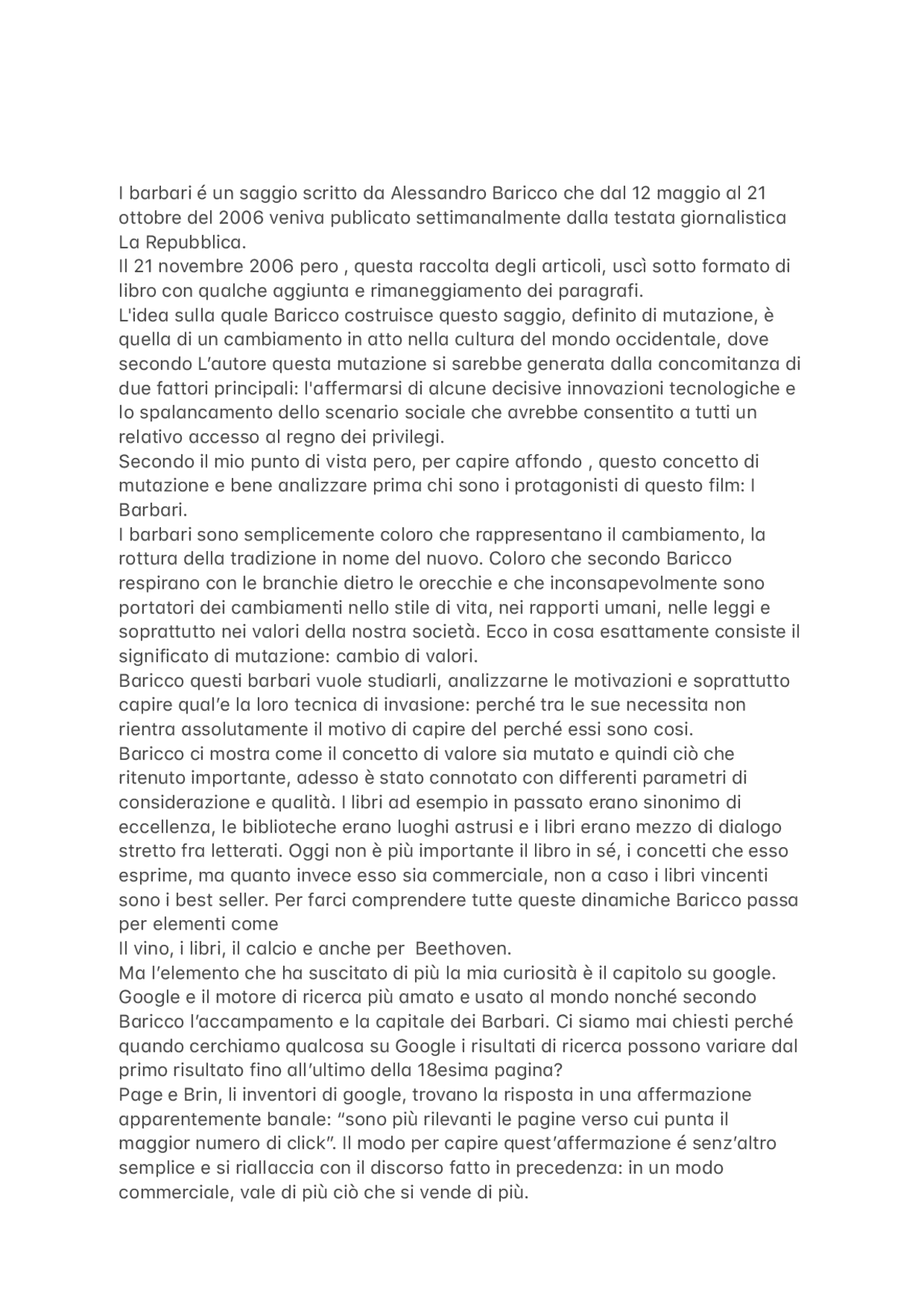 I Barbari Alessandro Baricco Docsity