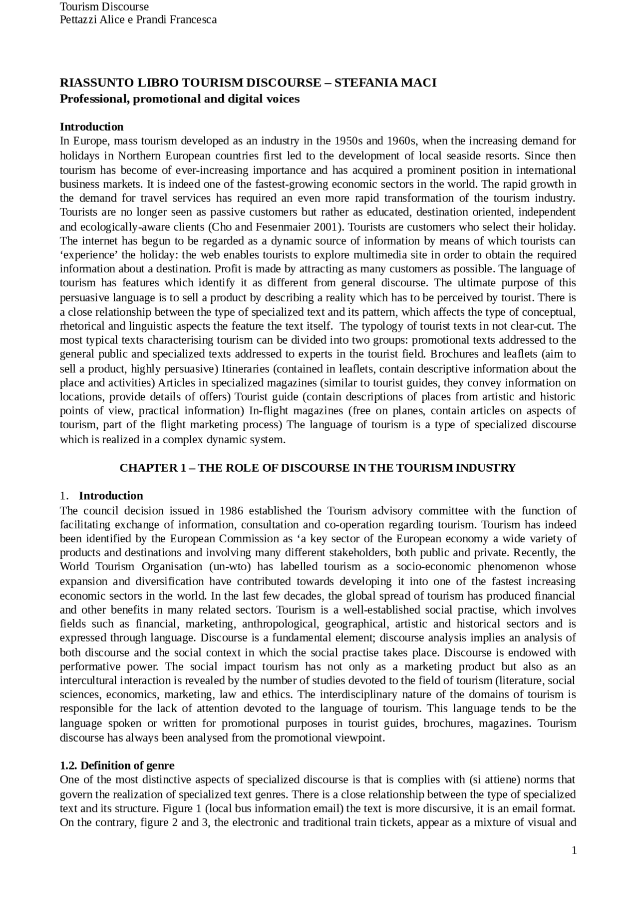 Tourism Discourse Lingua Inglese Ii Docsity