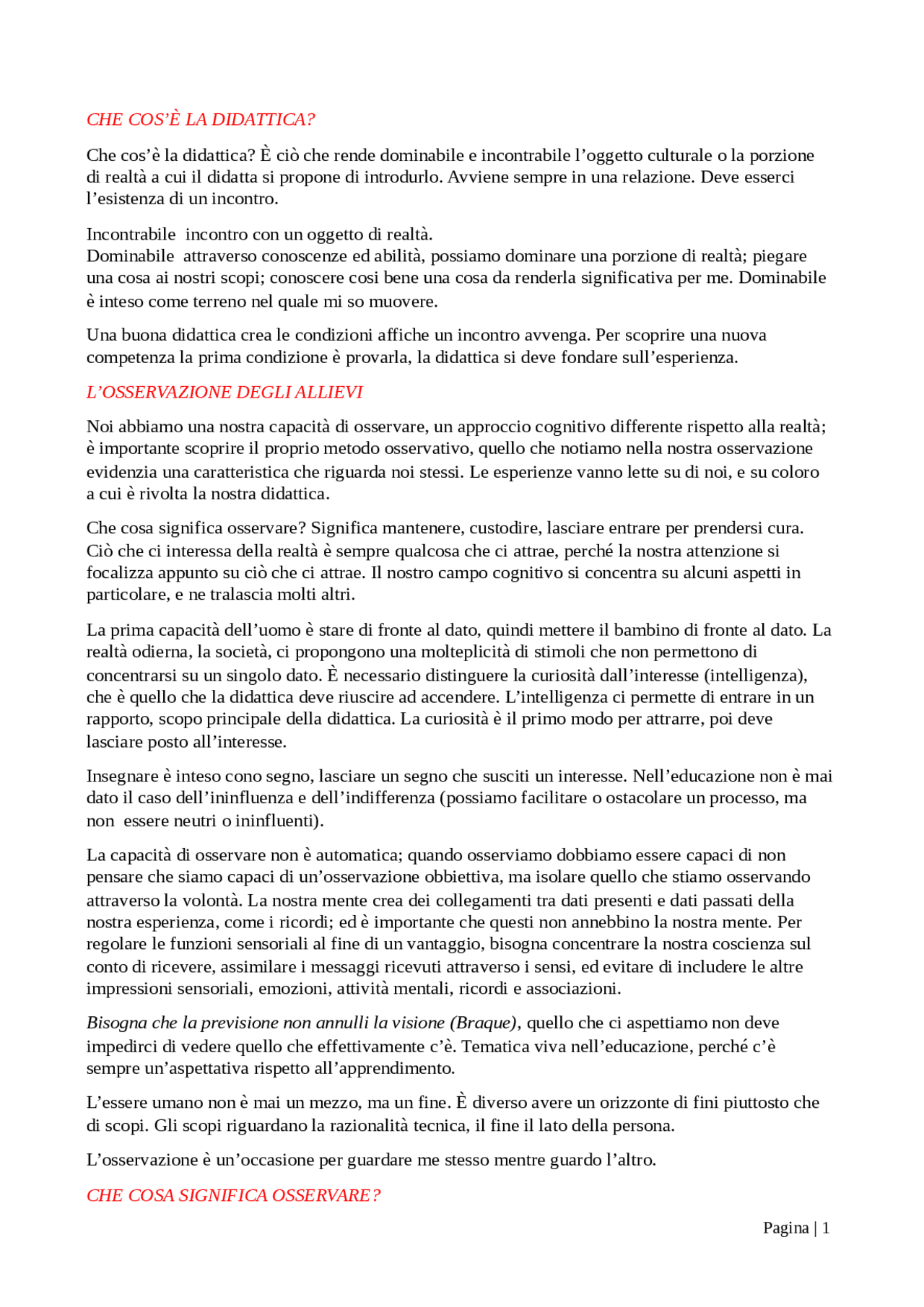 Riassunto Osservazione Degli Allievi C Casaschi Docsity