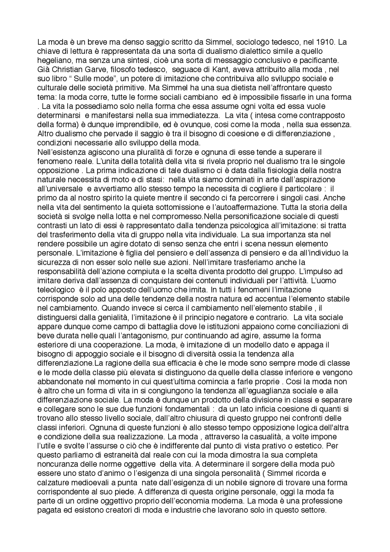 La Moda George Simmel Appunti Di Scienze Sociali Docsity