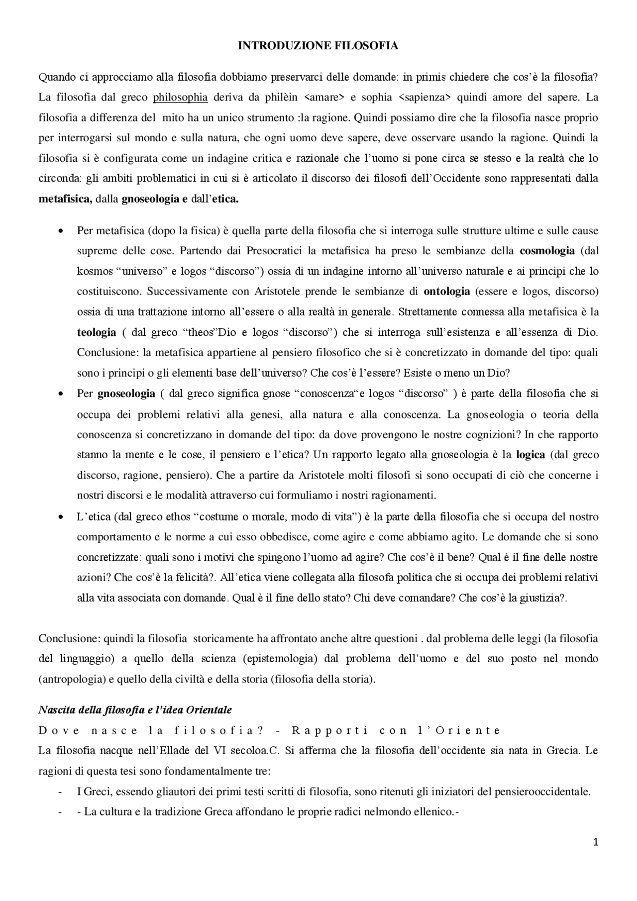 Riassunto Principali Filosofi Docsity